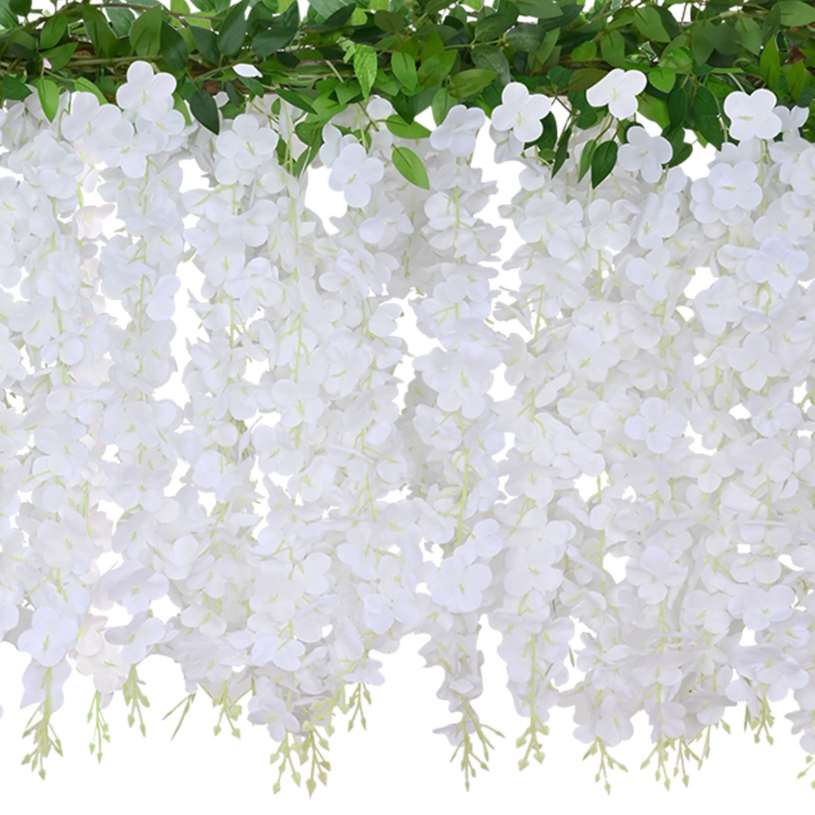 Elyum 96 Branches Wisteria Hanging Flowers, White Fake Hanging Flowers ...