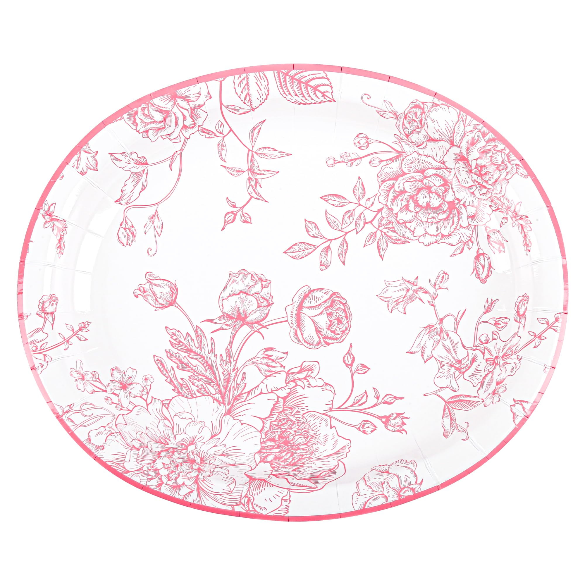 Elyxio 50Pcs Pink Floral DHF10 Oval Plates Pink and White Toile ...