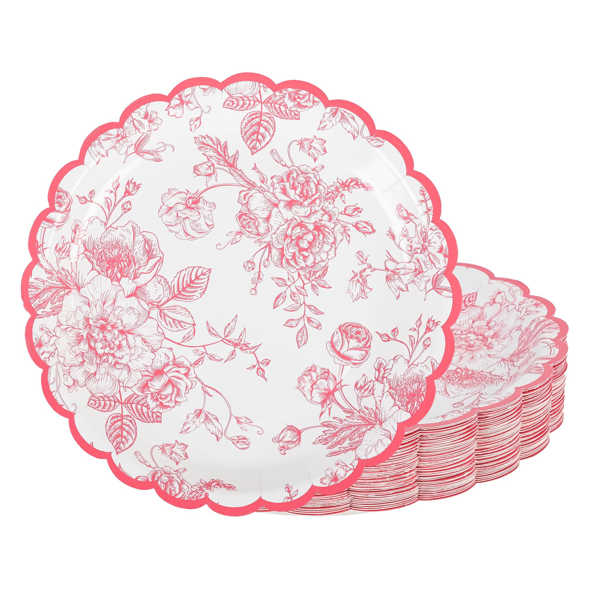 Elyxio Pink Floral Party MMF7 Plates Floral Leaf Scalloped Disposable ...