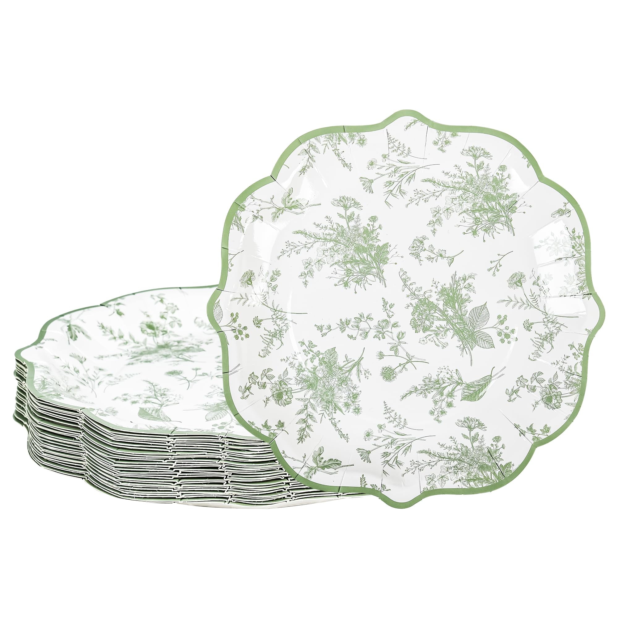Elyxio Sage Floral RRF12 Party Plates White Toile Disposable Paper ...