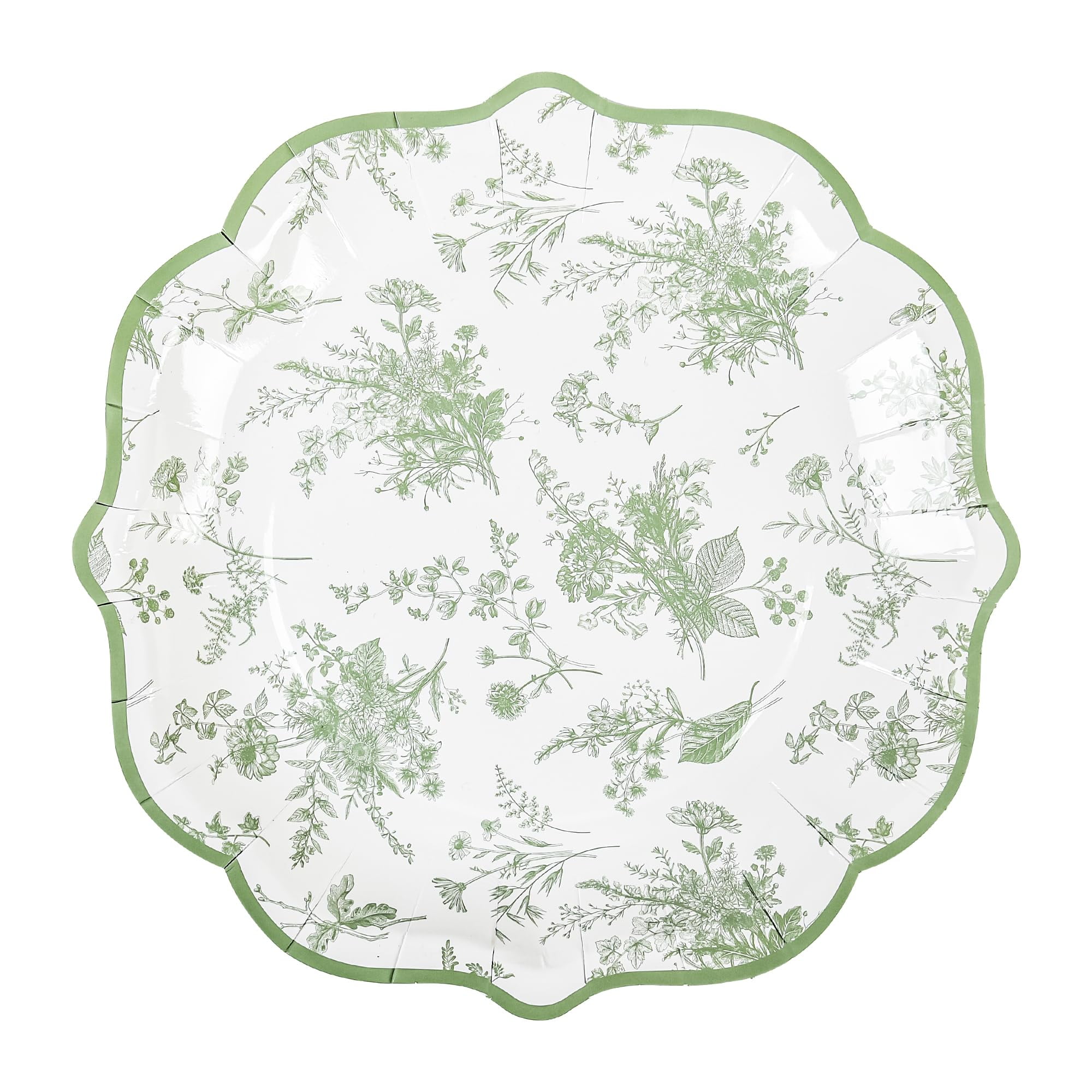 Elyxio Sage Green Floral MMF7 Party Plates White Green Toile Disposable ...