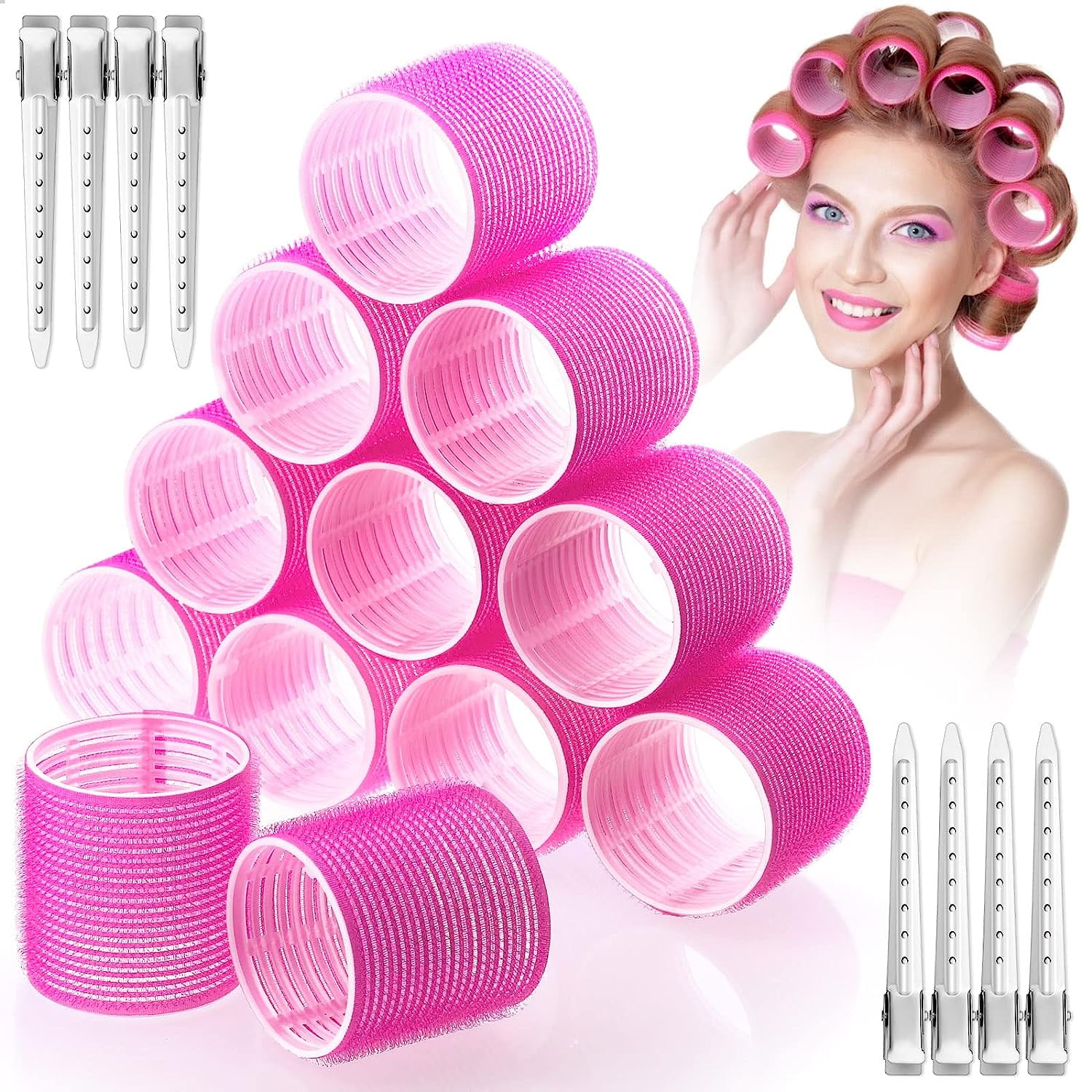 Emapoy Hair Curlers, 12 Self-Grip Jumbo Rollers 48mm and 12 Duckbill ...