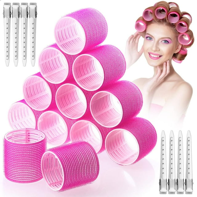 Emapoy Soft Styling Hair Curlers Set, 12 Jumbo Self Grip Rollers and 12 ...