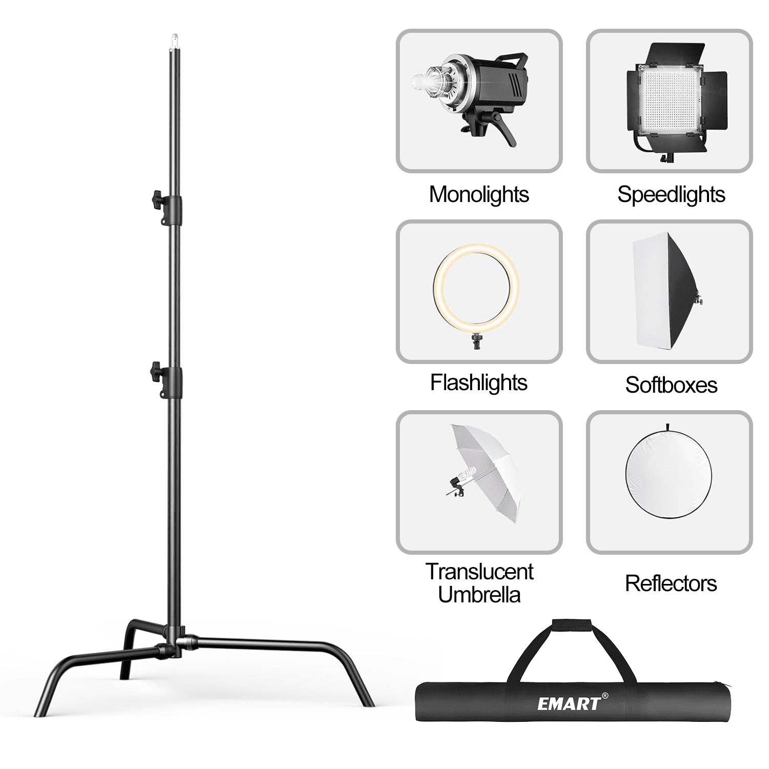 Emart Light Stand 9.2ft/280cm Photography Max Height, Light C Stand ...