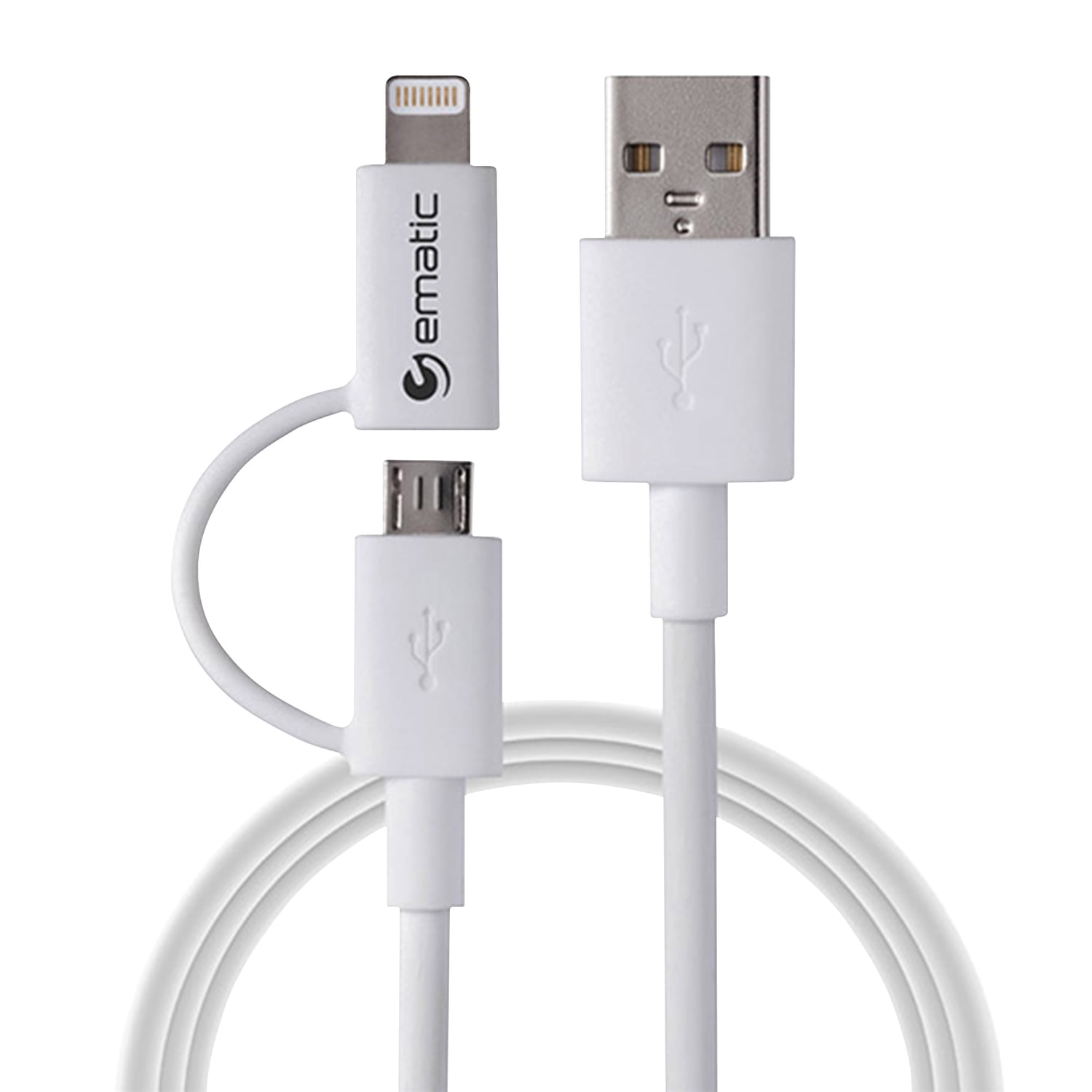 Ematic 3-Foot, 2-in-1, Lightning and Micro USB Cable (MFI Certified ...