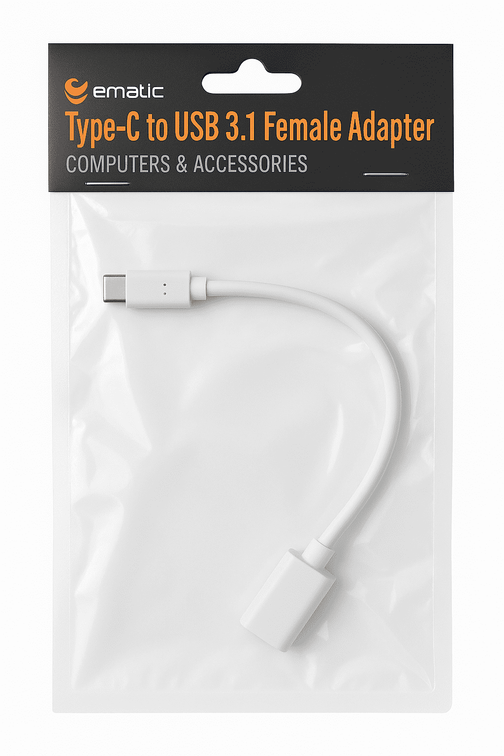 Ematic EUSC300W Type-C to USB 3.1 Female Adapter Cable Converter, White ...