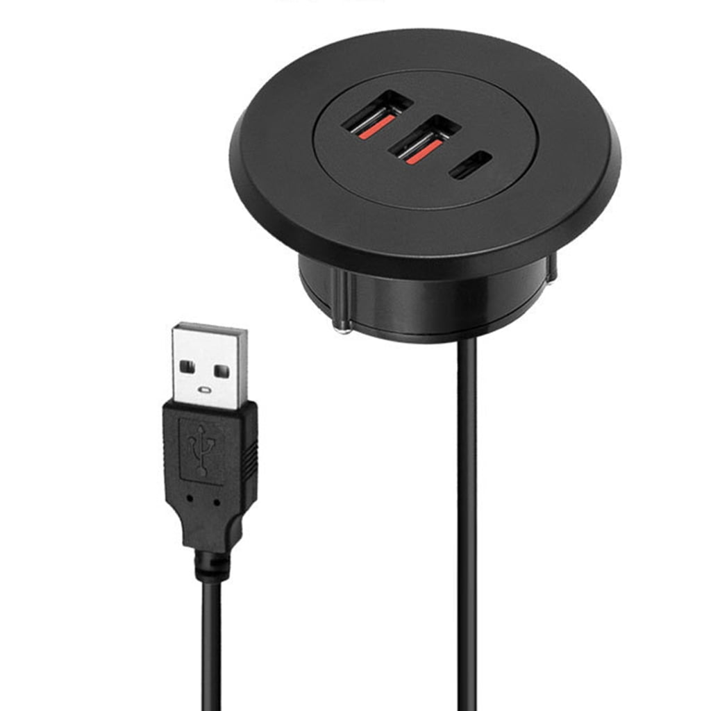 Embedded USB Type C Charging Splitter for Office Desk Round Hole 3 Port ...