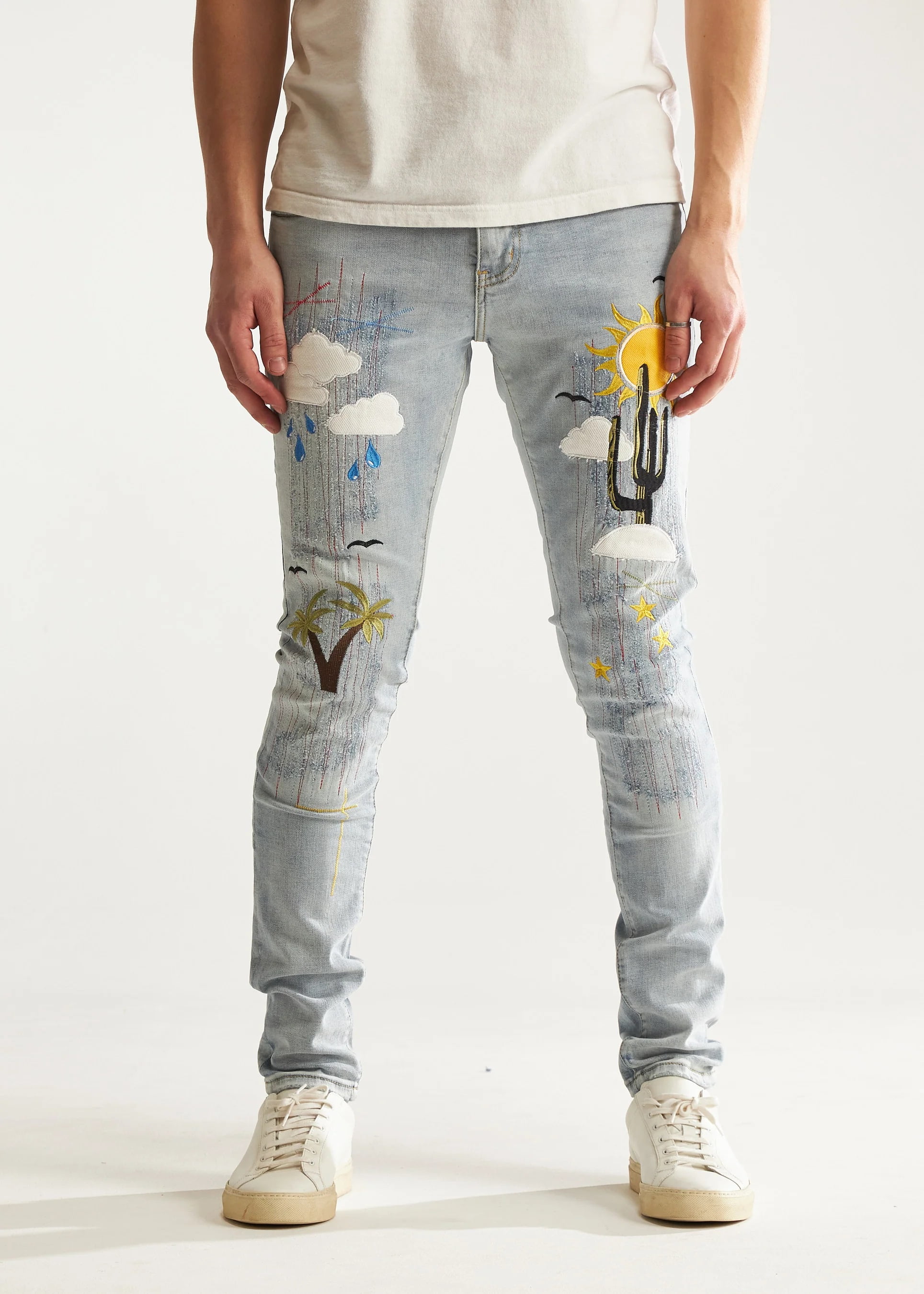 Embellish NYC Men's Indio Embroidered Distressed Skinny Fit Stretch ...