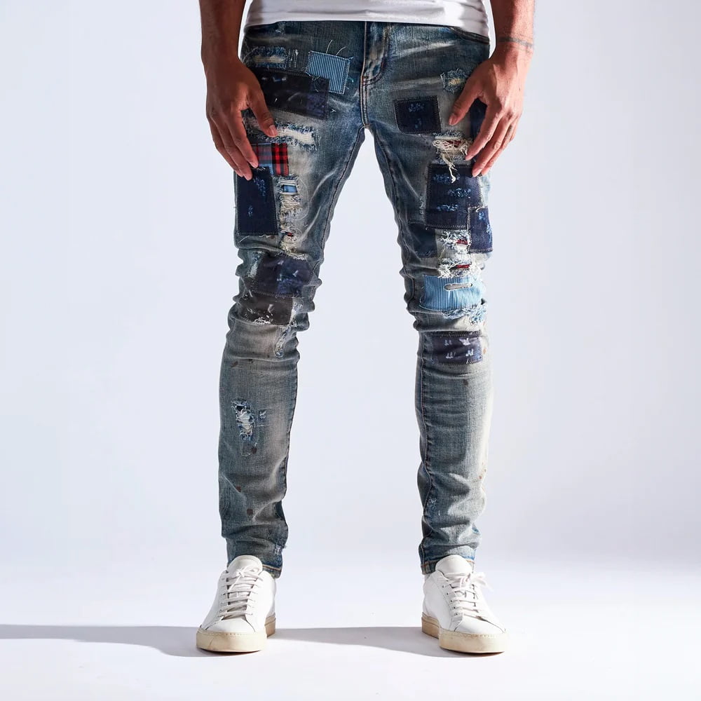 Embellish NYC Men's Silas Rip & Repair Patchwork Distressed Skinny Fit ...