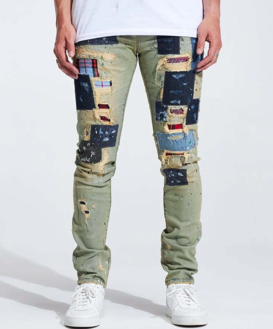 Embellish NYC Men's Silas Rip & Repair Patchwork Distressed Skinny Fit ...