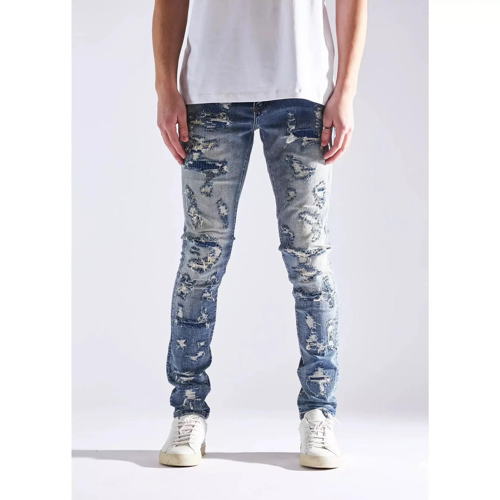 Embellish NYC Men's Thrash Destruct Rips Distressed Skinny Fit Denim ...