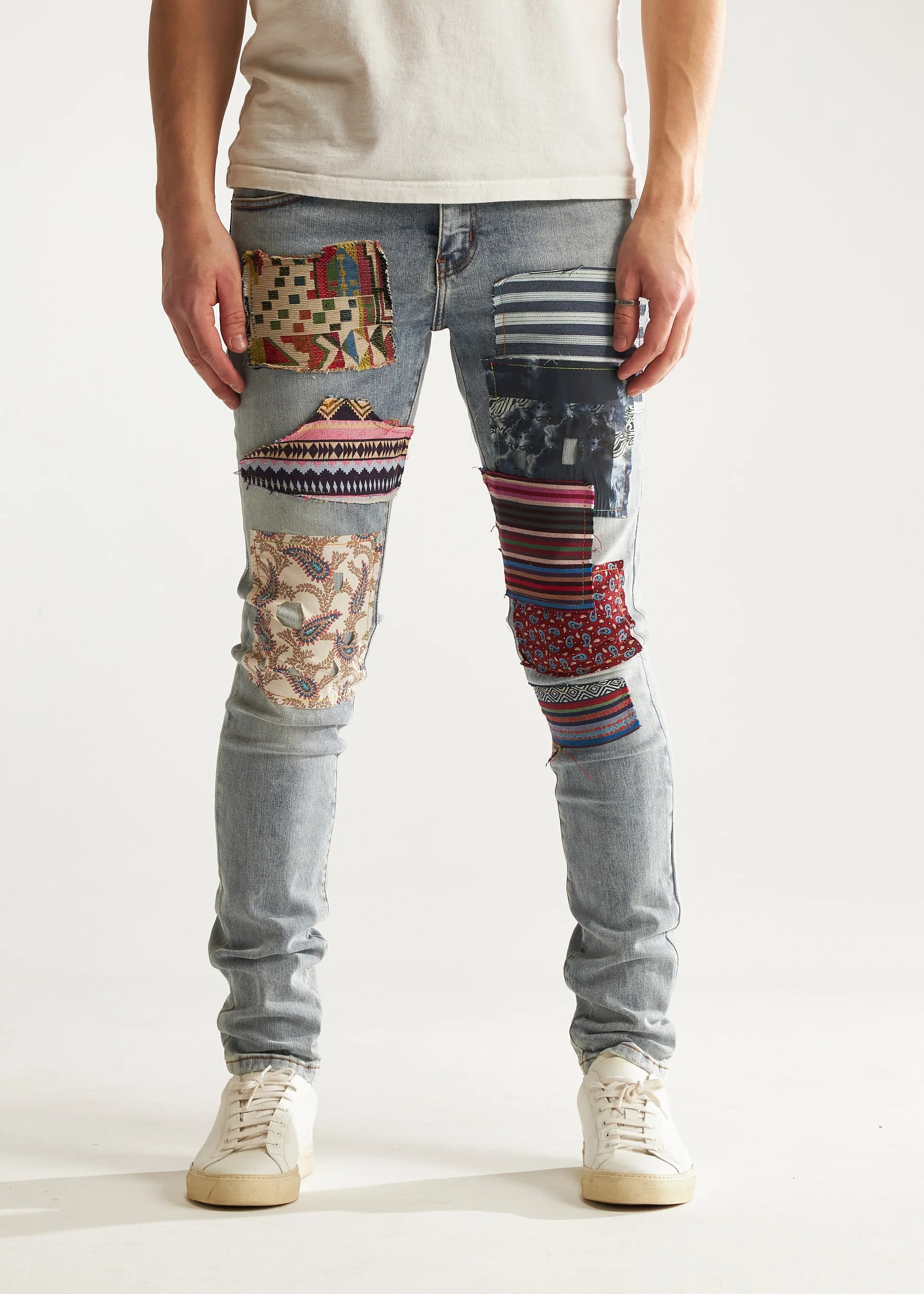 Embellish NYC Men's West Patchwork Distressed Skinny Fit Stretch Denim ...