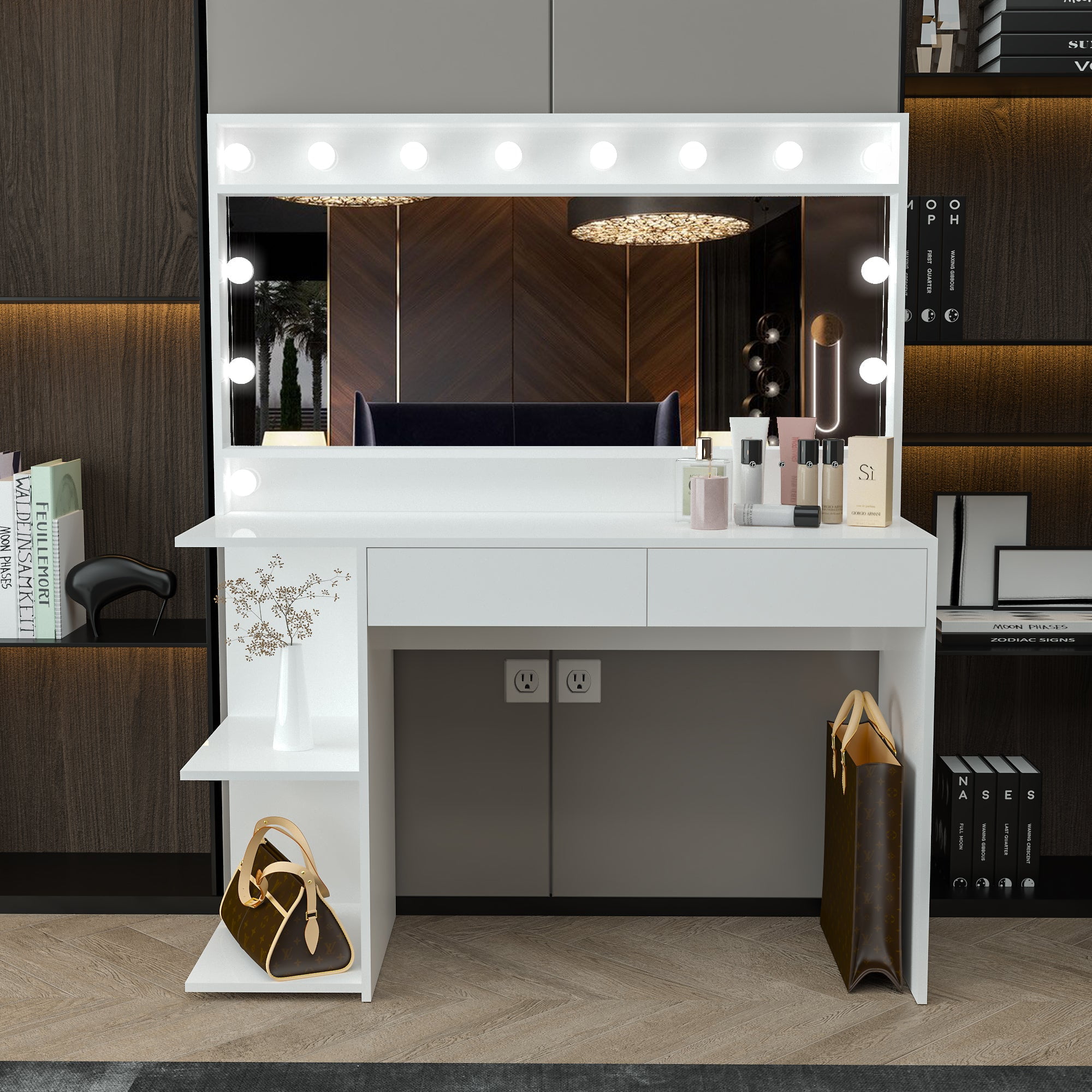Ember Interiors Emery Modern Painted Vanity Table, Lights, for Bedroom ...