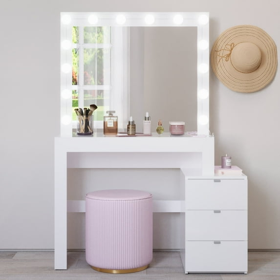 Ember Interiors Ghada Lighted Makeup Vanity Desk with USB Port & Bright ...