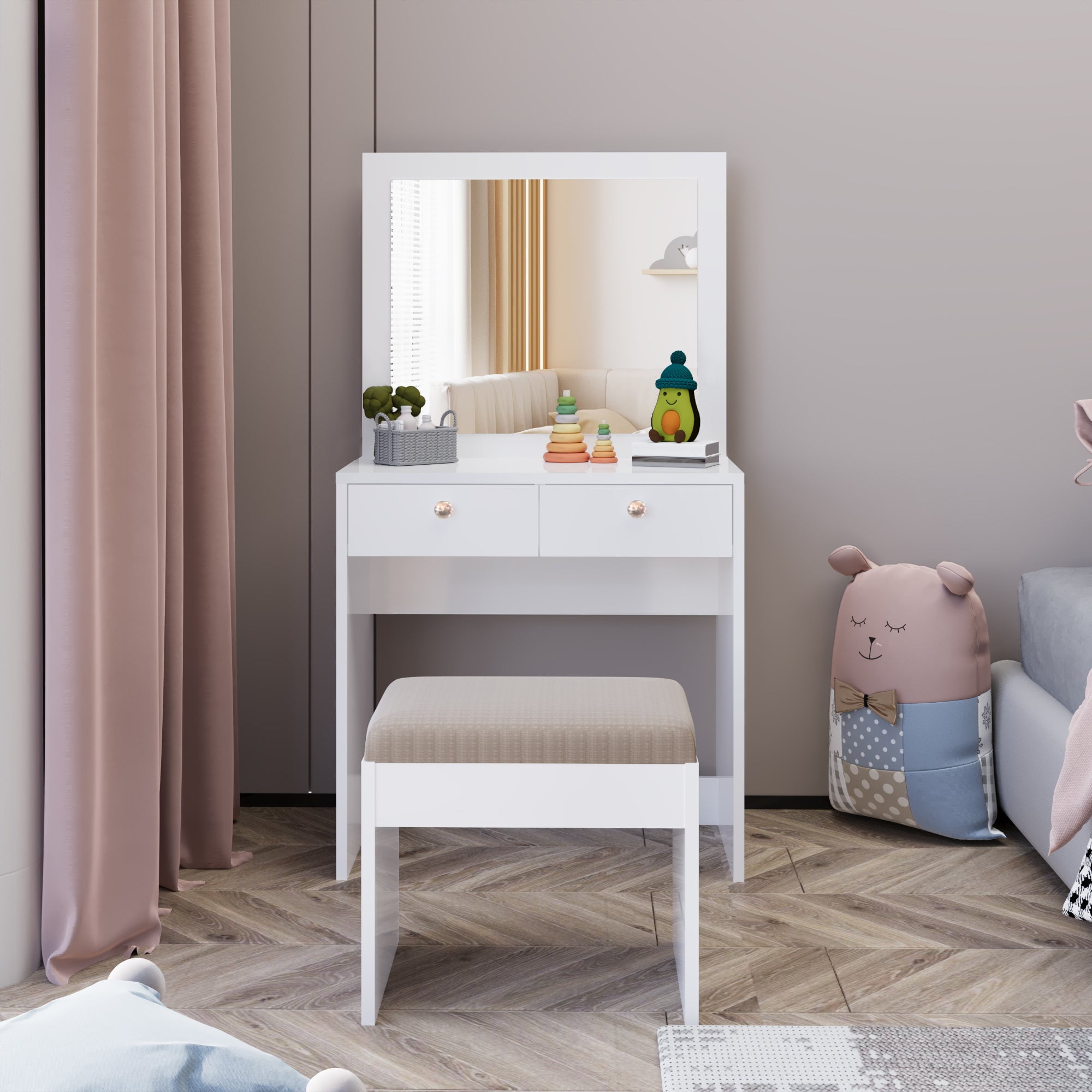 Ember Interiors Little Girl Vanity Set with Chair and Mirror, Rose Gold ...