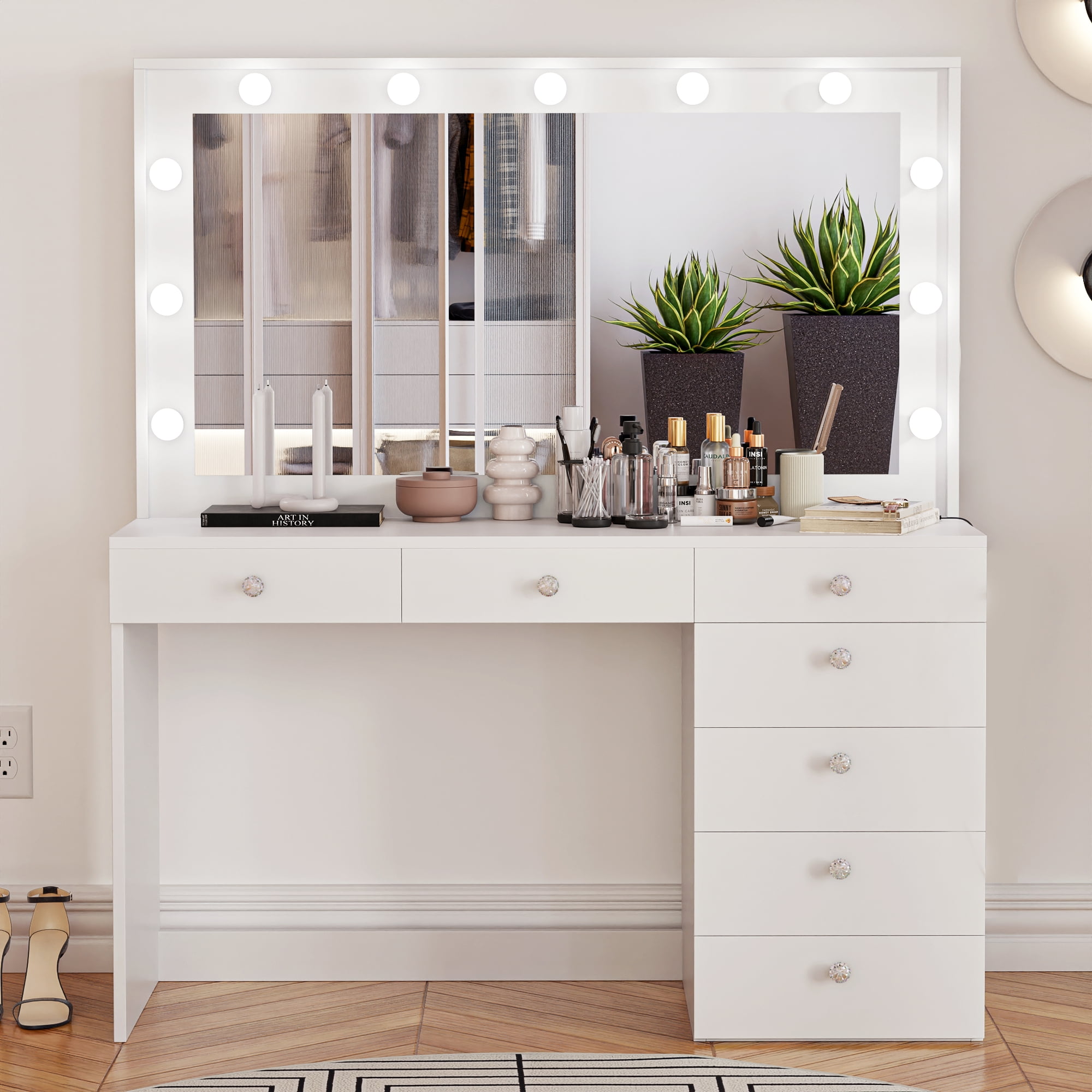 Ember Interiors Peggy Lighted Vanity Desk – GRWM Vanity with USB Ports ...