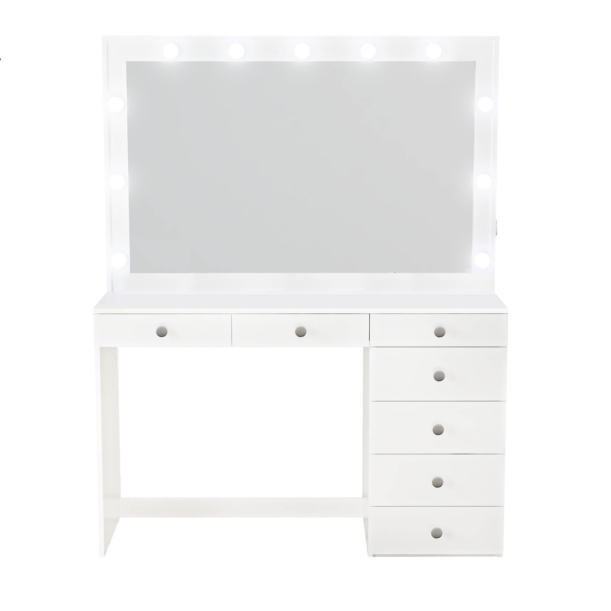 Ember Interiors Peggy Modern White Painted Vanity Table, Lights, USB ...