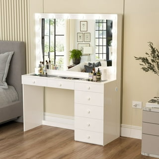 Ember Interiors Becca Modern White Painted Vanity Table, for Bedroom ...
