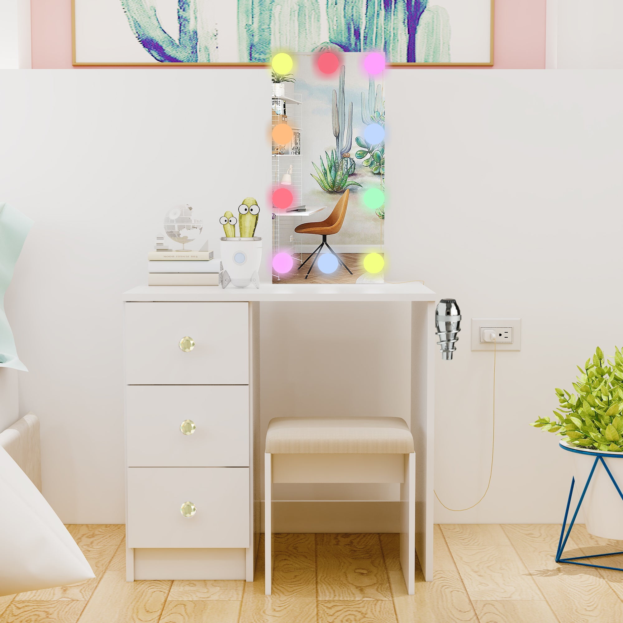 Ember Interiors Vanity Desk Mirror & Lights - Makeup Table - Walmart.com