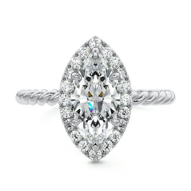 Ember Jewelry 14K White Gold Plated 1.48 Ct Marquise Cut Moissanite ...