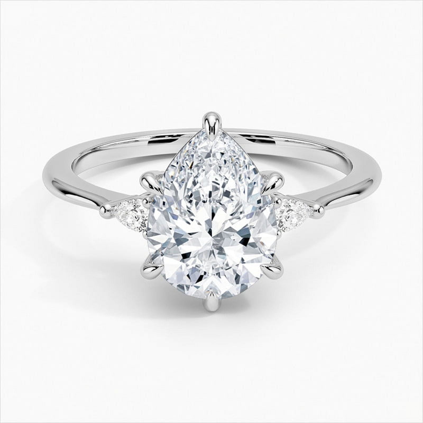 Ember Jewelry 2.1 Ct Pear Cut Moissanite Engagement Ring - Crafted in 14K White Gold Plated ...