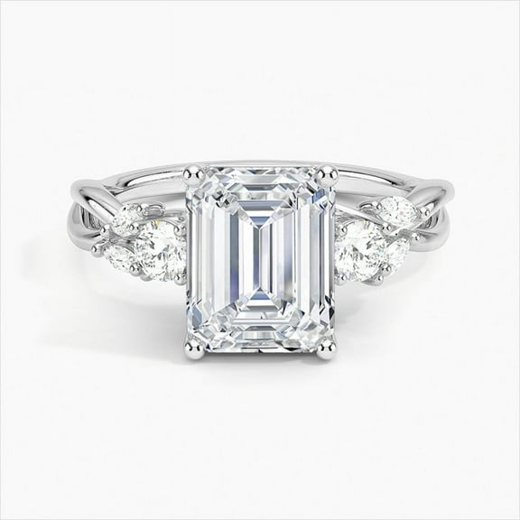 Ember Jewelry 14k White Gold Plated 1.99 Ct Emerald Cut Moissanite Ring ...