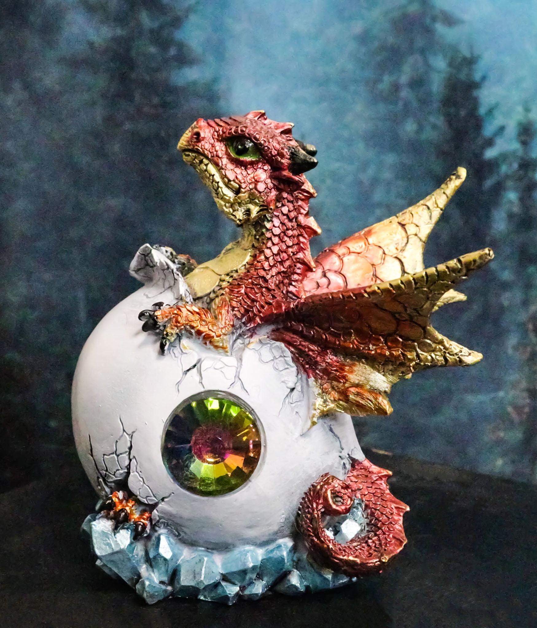 Ember Red Iridescent Jeweled Baby Wyrmling Dragon In Crystal Gem Egg ...