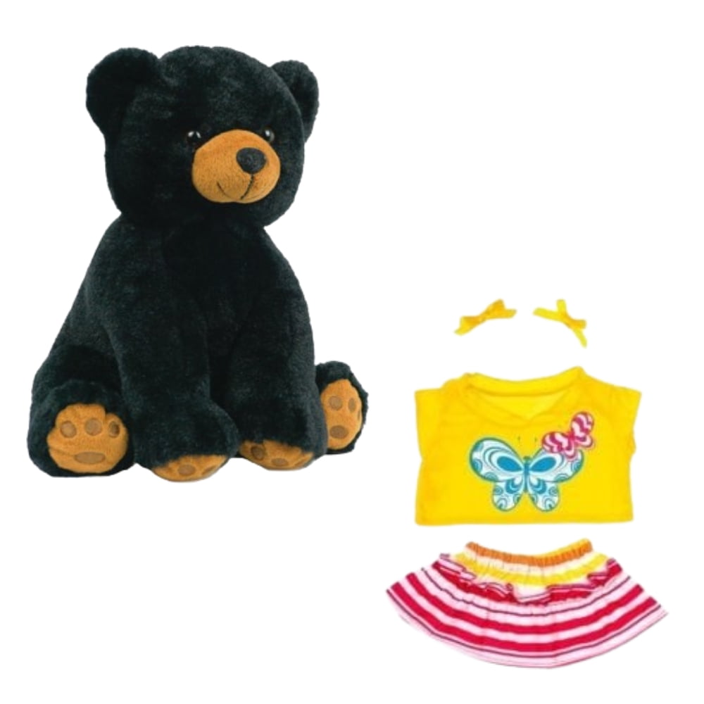 Ember the Black Bear 16 Inch Eco Plush in Butterfly Outfit with Yellow ...