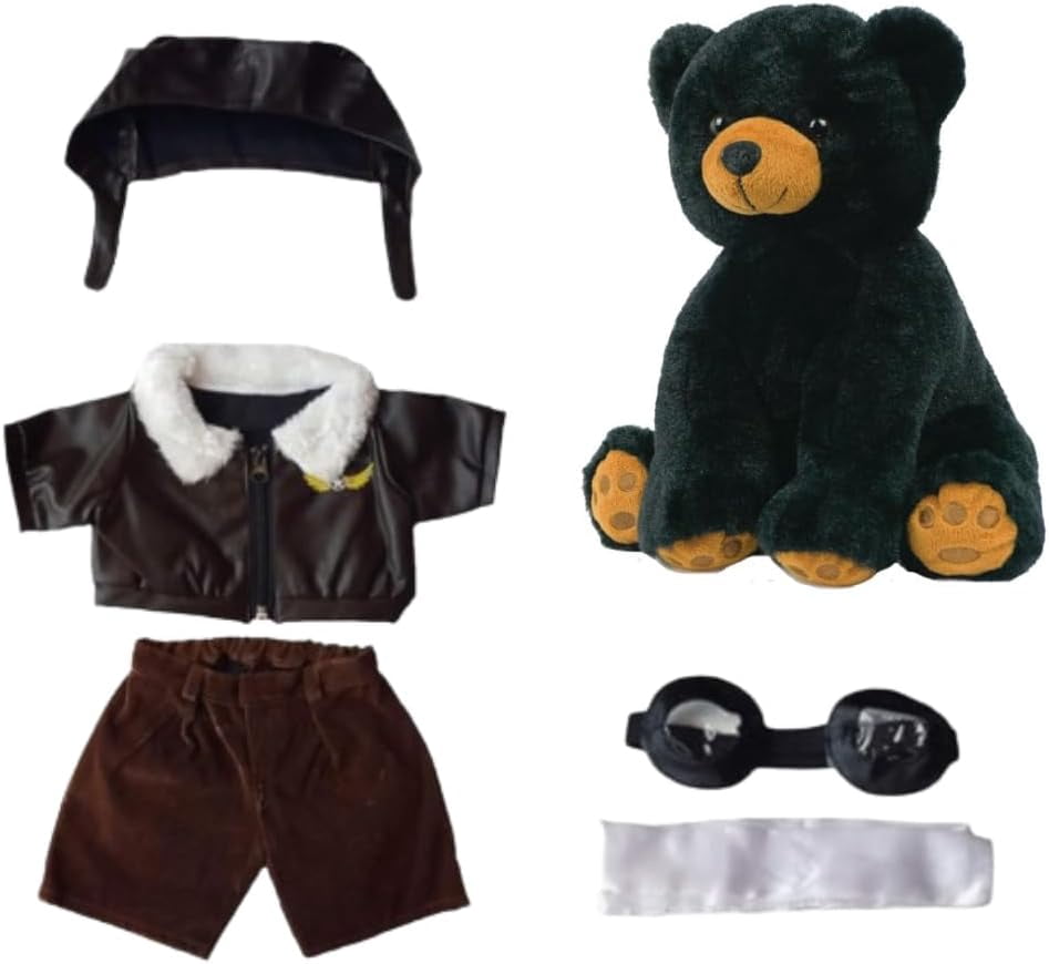 Plush Gear Ember the Black Bear Plush Toy with Pilot Outfit & Goggles ...