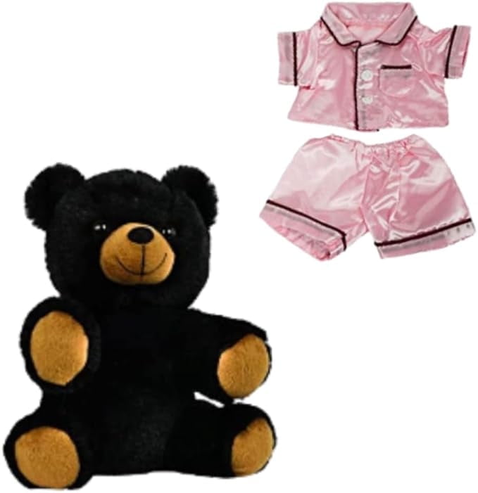 Ember the Black Bear with 8 inch Pink Satin PJ's Soft & Cuddly Plush ...