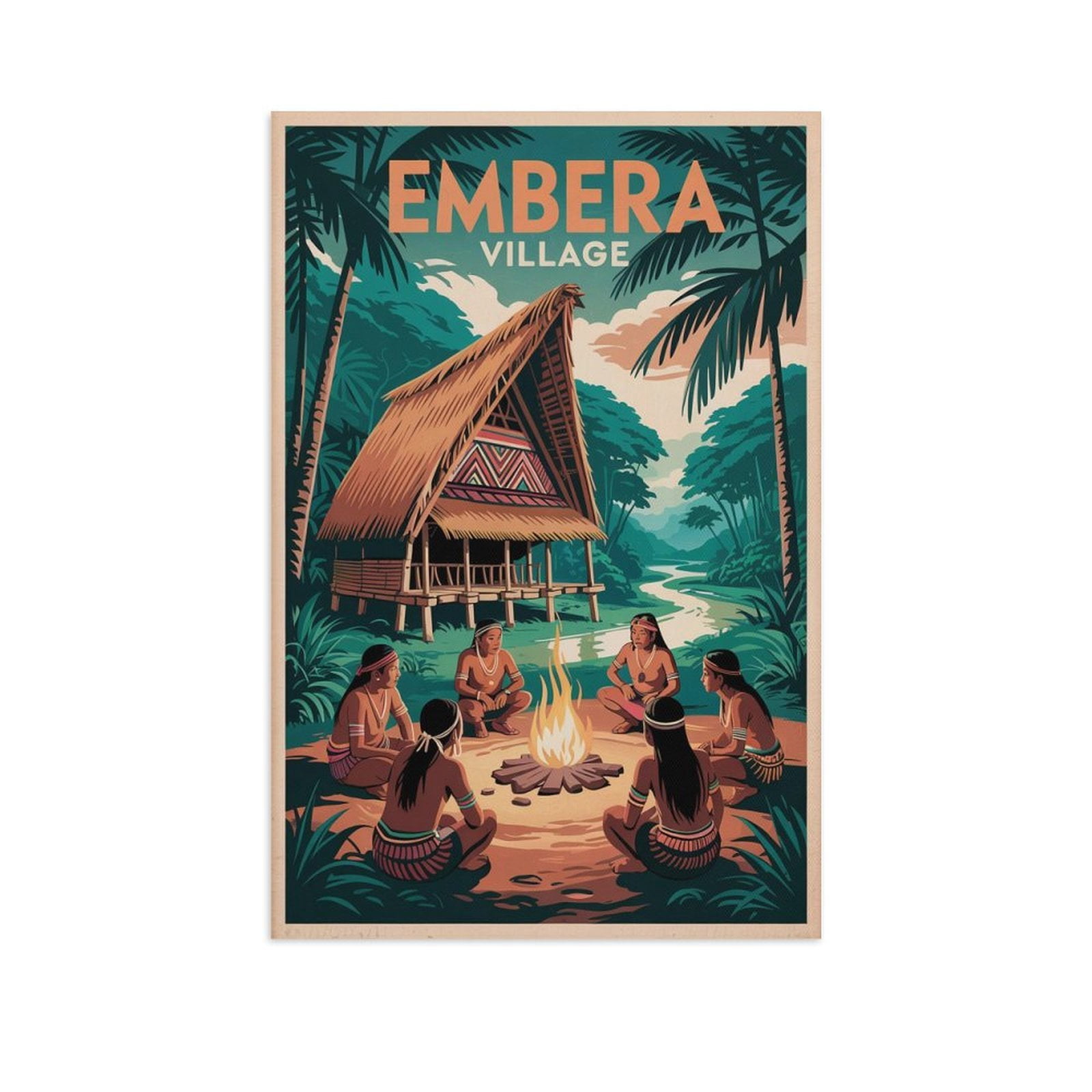 Embera Village Retro Travel Poster Vintage Panama Tourism with ...