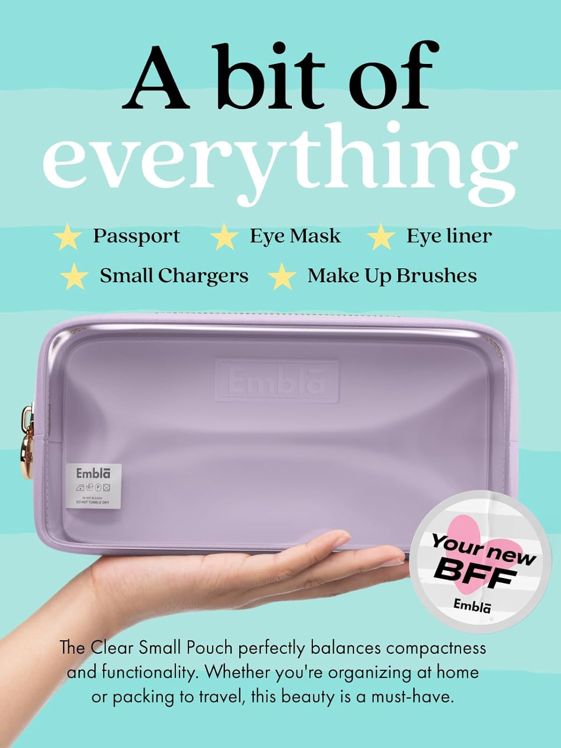 Embla Clear Cosmetic Bag Makeup Case, Clear Zipper Make Up Pouch and ...