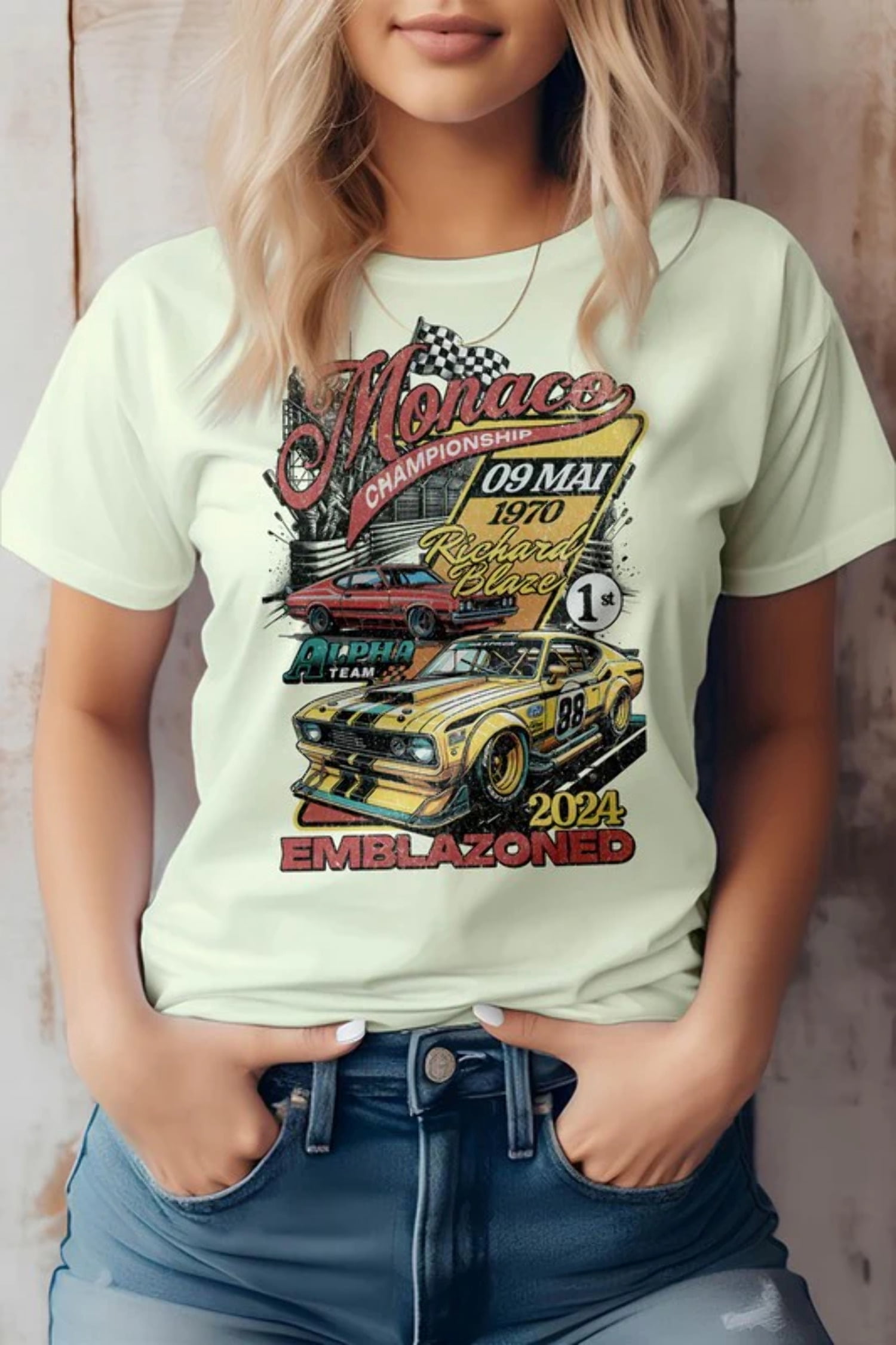 Emblazoned Race, Retro Vintage Graphic Tee - Walmart.com