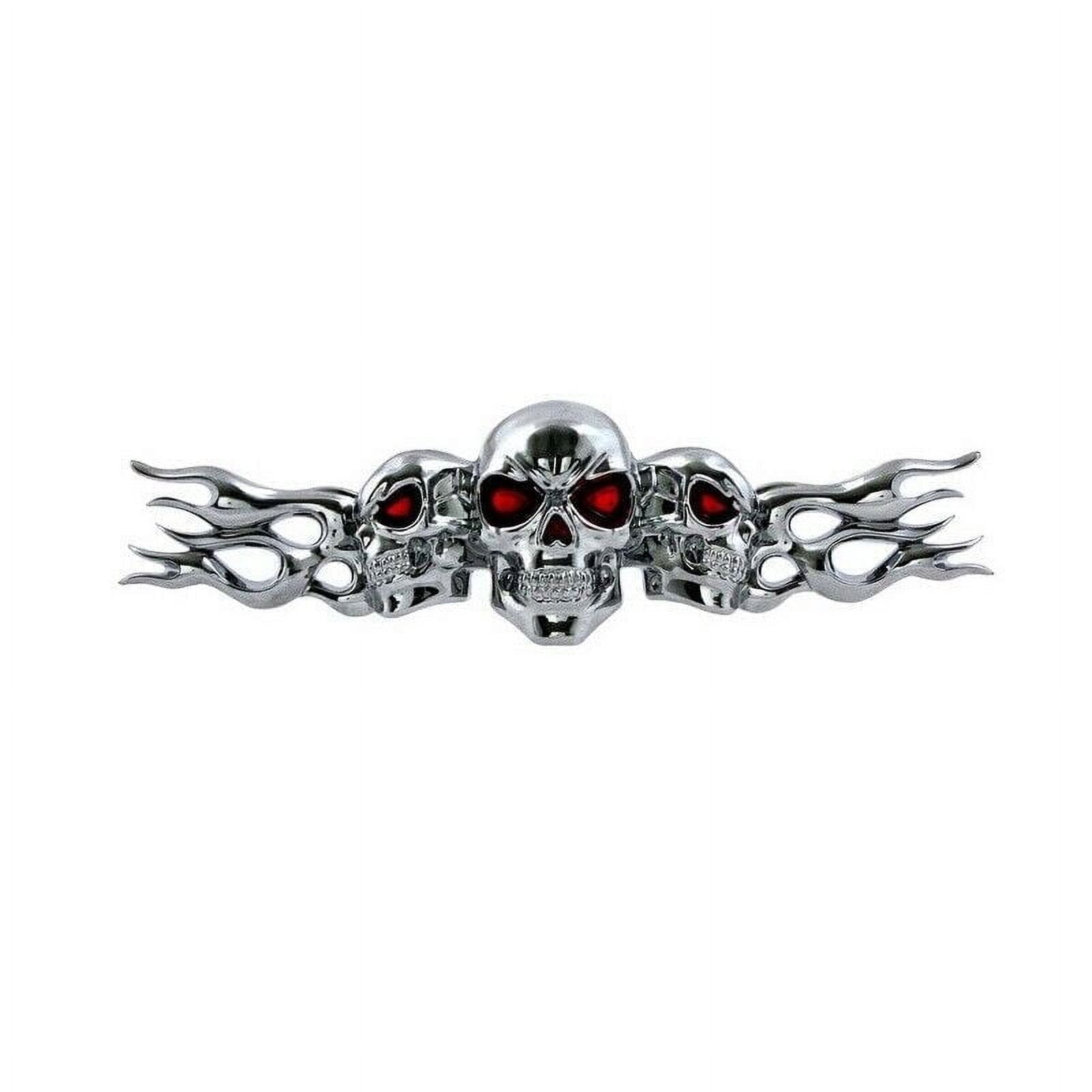 Emblem Badge Decal Sticker 3 Headed Skulls Red Eye Chrome ABS 3D 4-3/4 ...