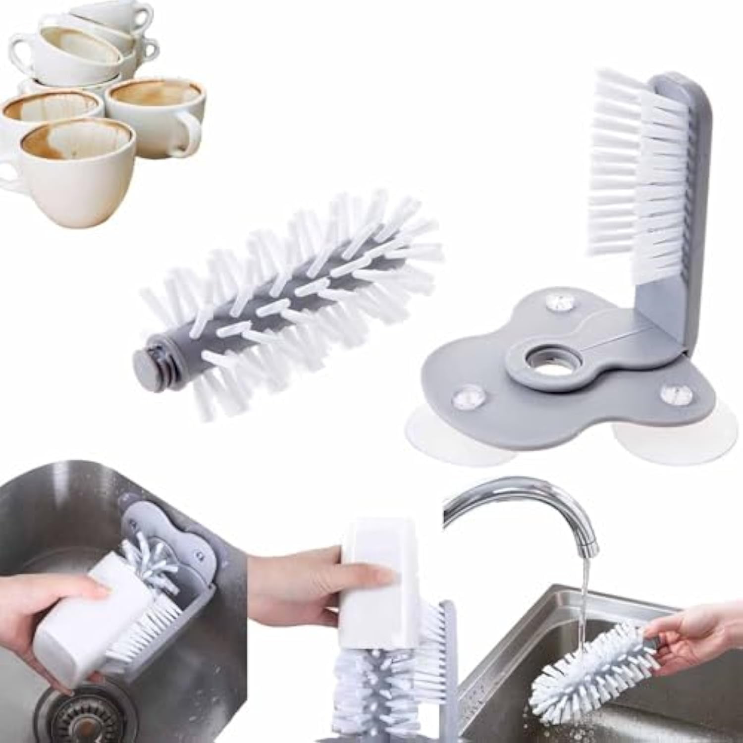 Emboadlie Double-Sided Cup Cleaner - Sink Suction Cup Cleaning Brush ...