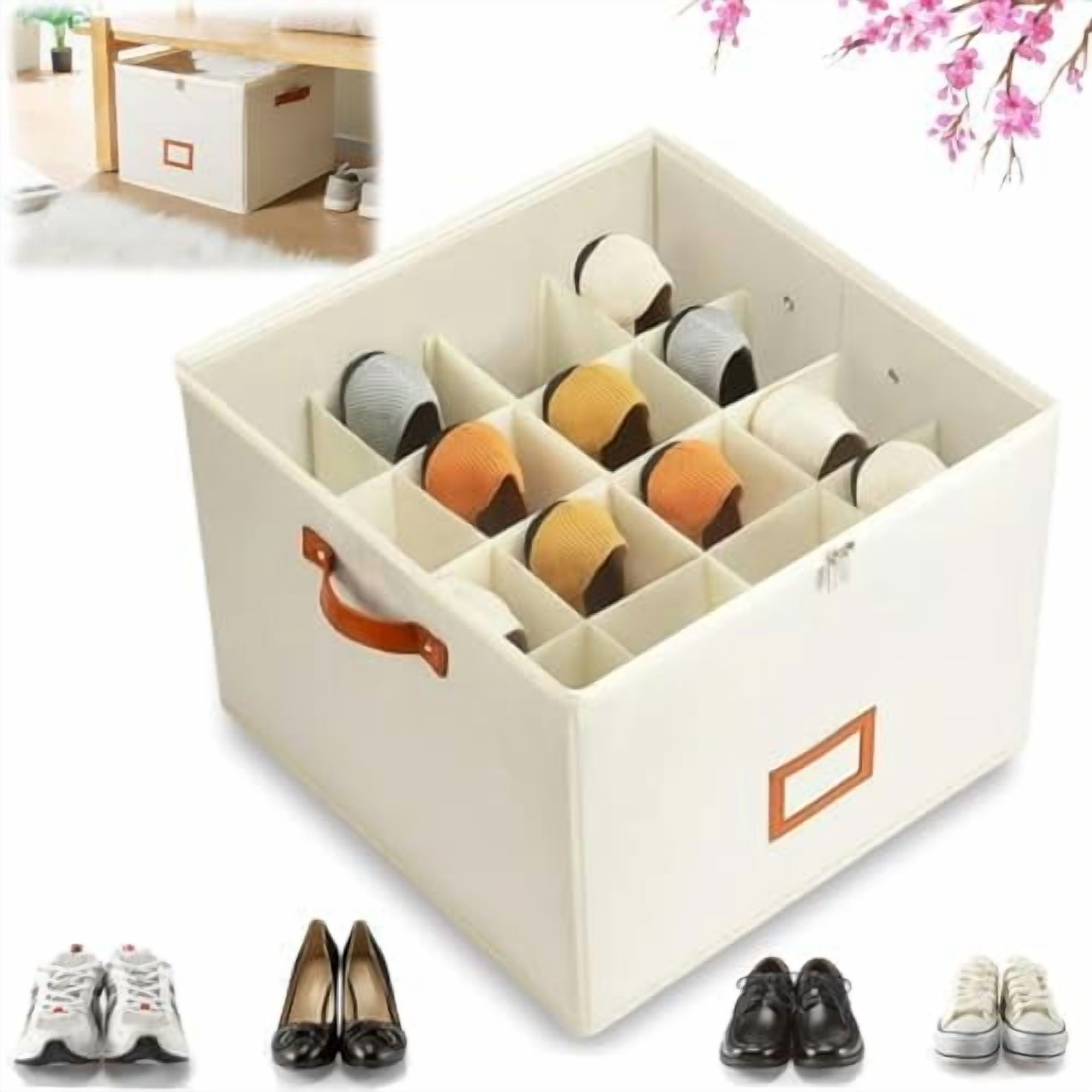 Emboadlie Fabric Shoe Organizer Storage Box, 17*17*12" Foldable Fabric ...