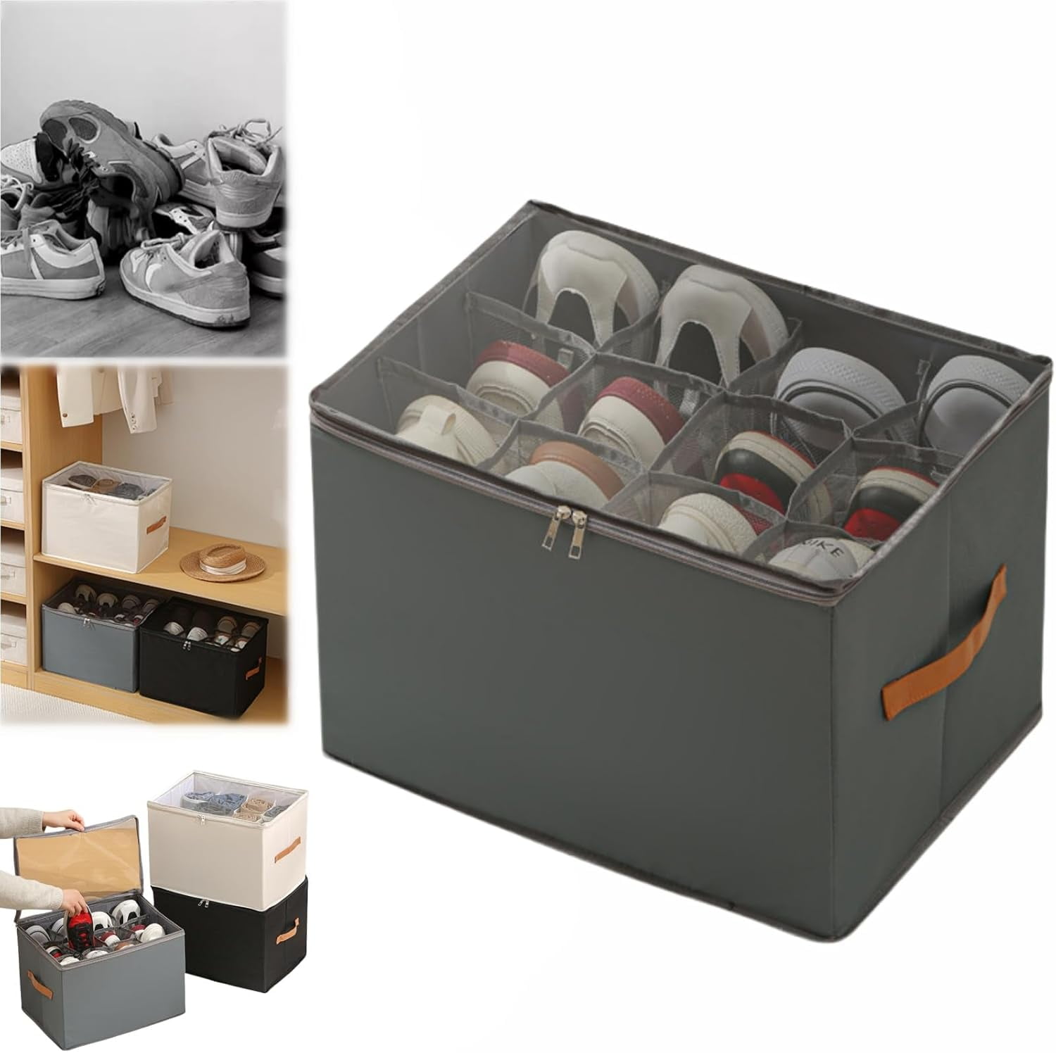 Emboadlie Fabric Shoe Organizer Storage Box, 17in Foldable ...