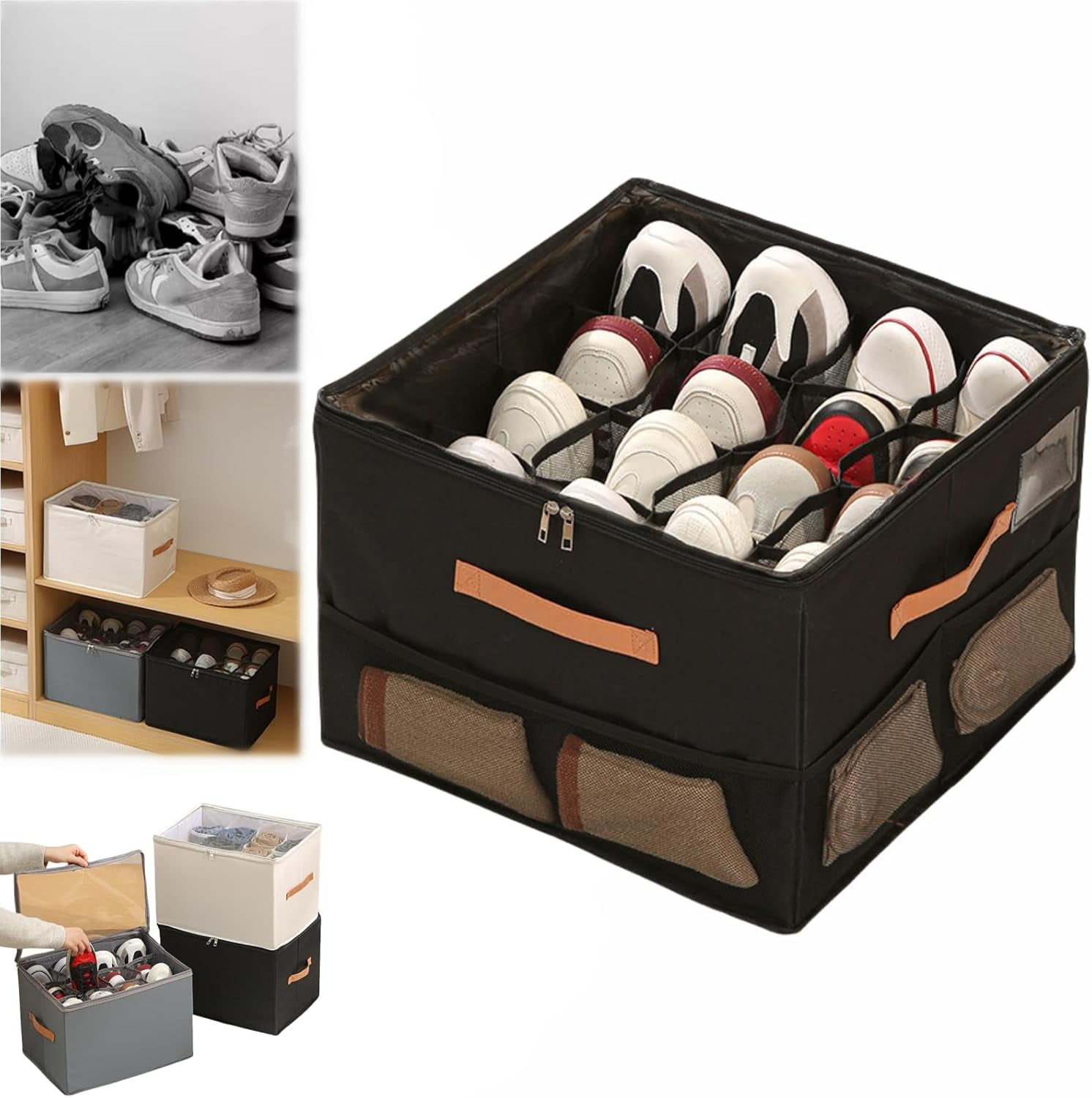 Emboadlie Fabric Shoe Organizer Storage Box, 17in Foldable ...