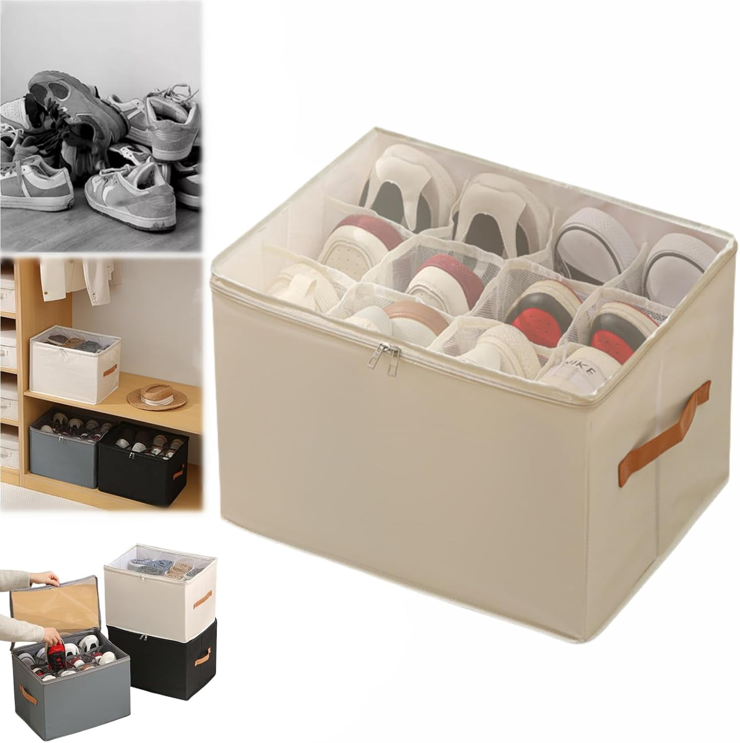 Emboadlie Fabric Shoe Organizer Storage Box, 17in Foldable ...