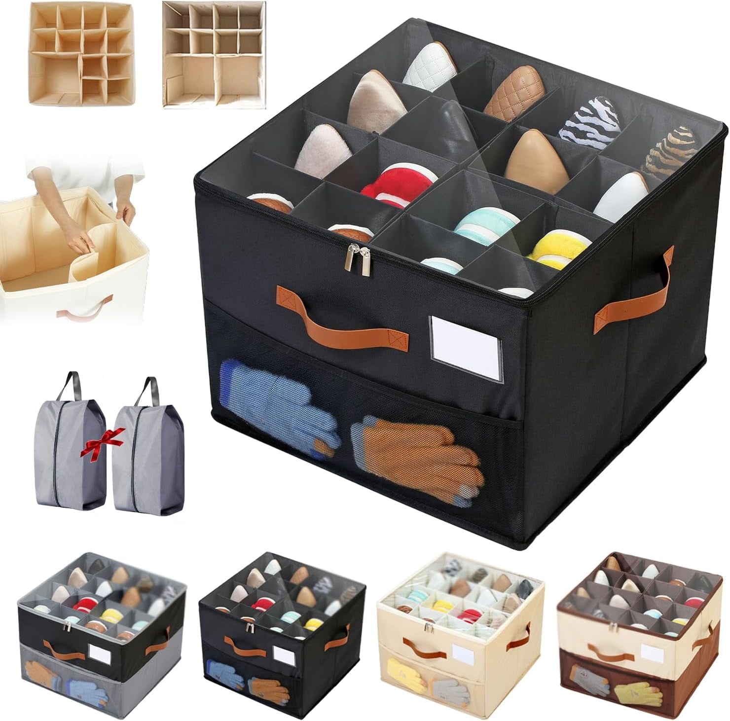 Emboadlie Fabric Shoe Organizer Storage Box, Anowadays Foldable Fabric ...