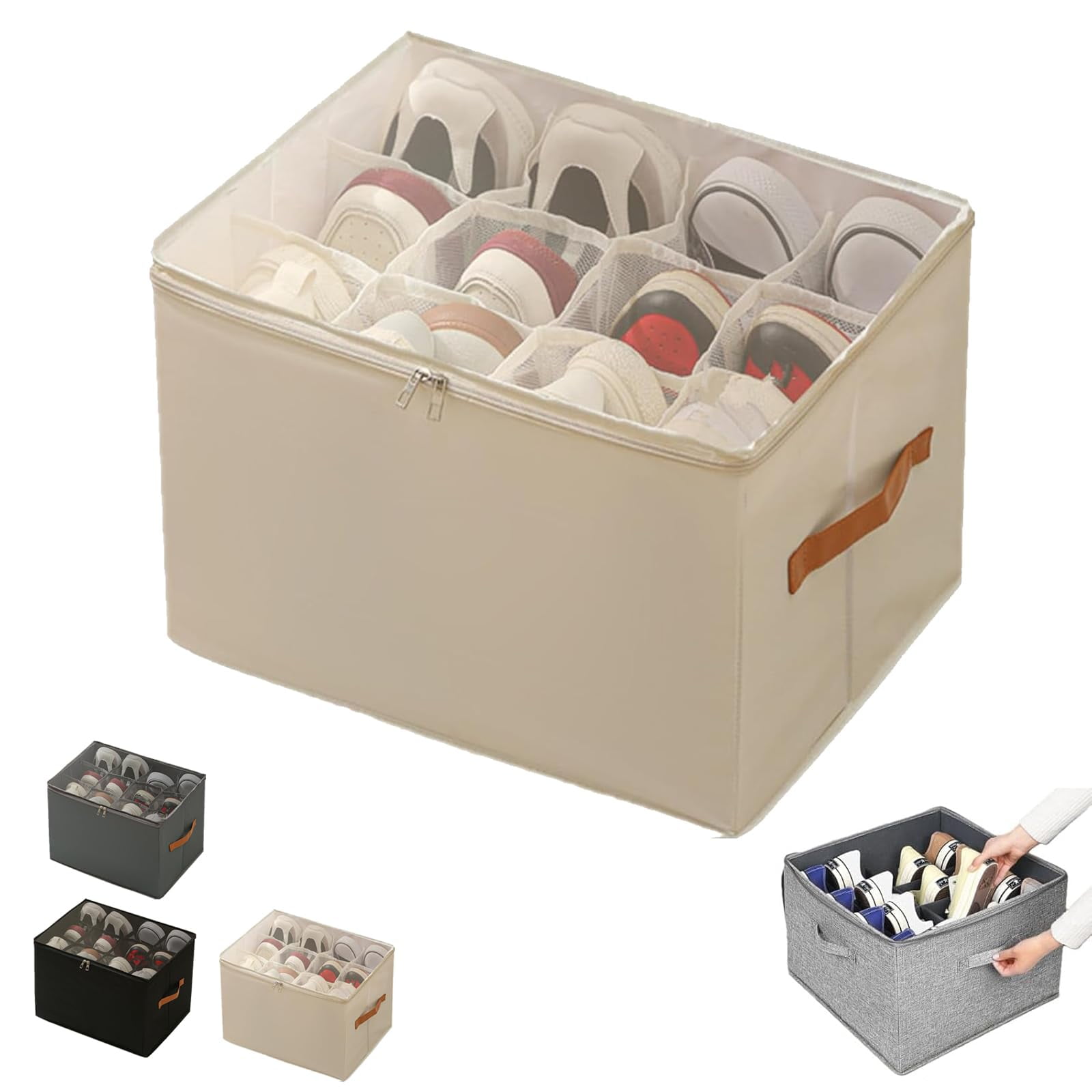 Emboadlie Fabric Shoe Organizer Storage Box, Foldable Shoeorganizer ...