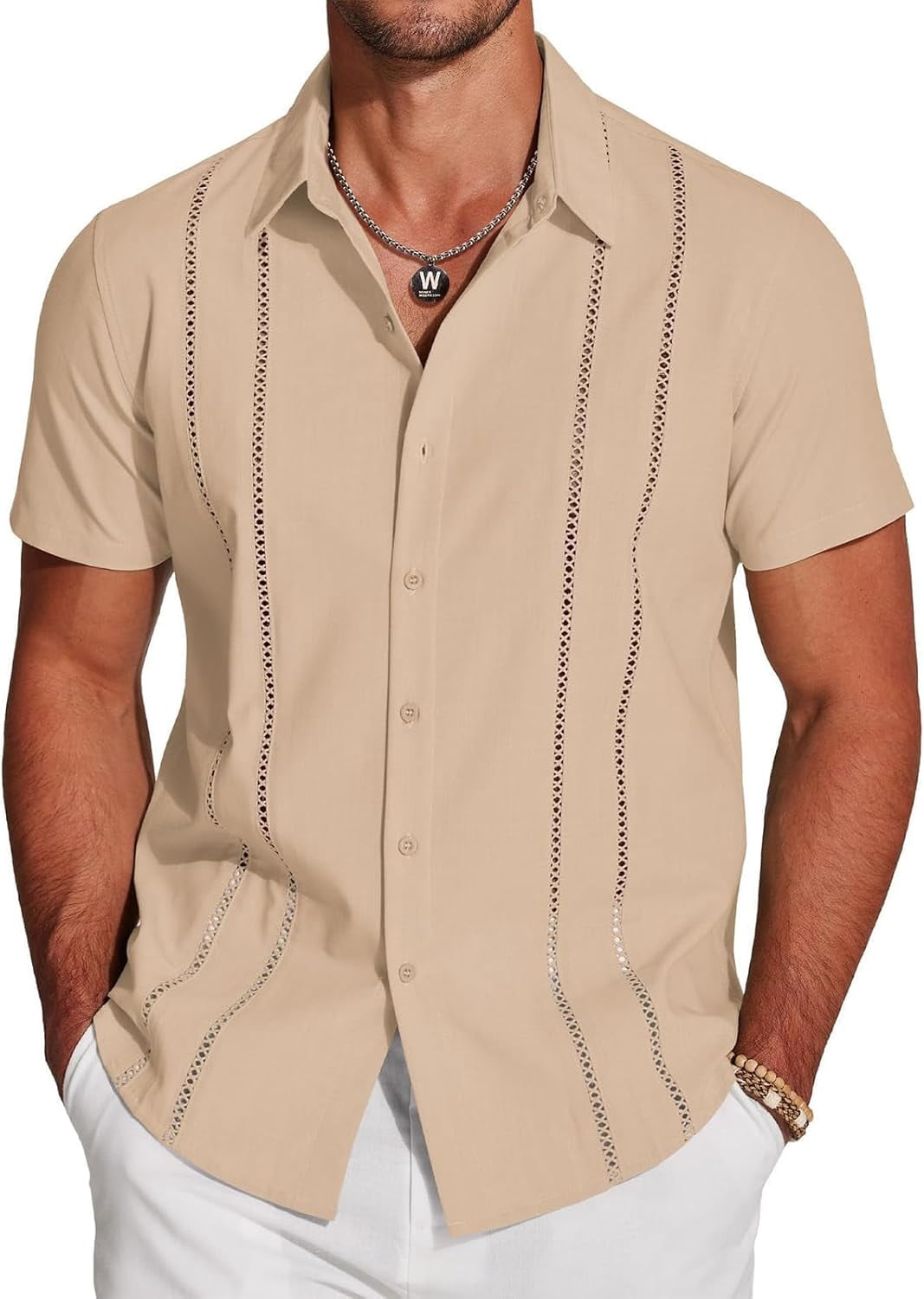 Emboadlie Mens Shirts, Men's Cuba Guayabera Exquisite Hollow ...