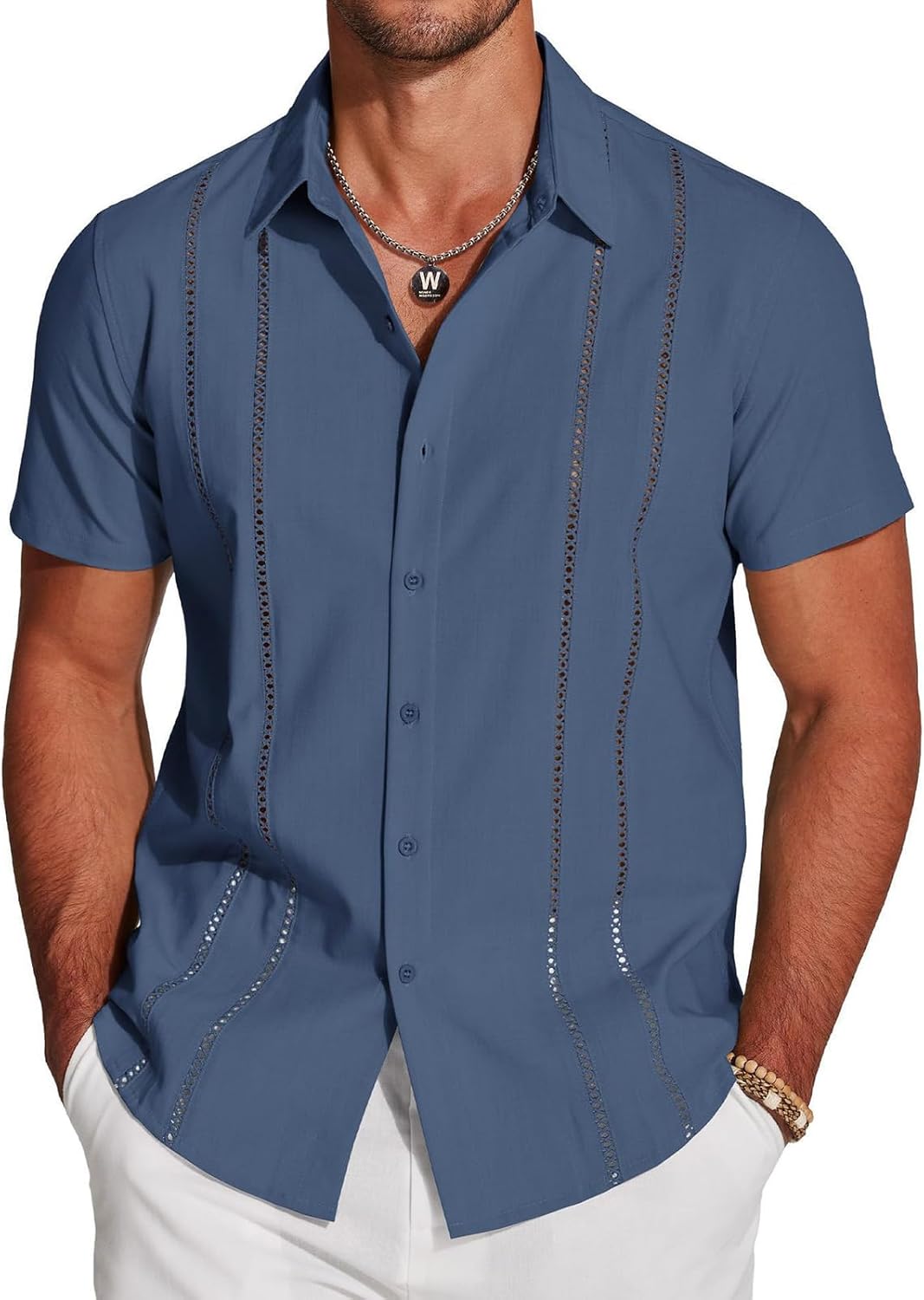 Emboadlie Mens Shirts, Men's Cuba Guayabera Exquisite Hollow ...