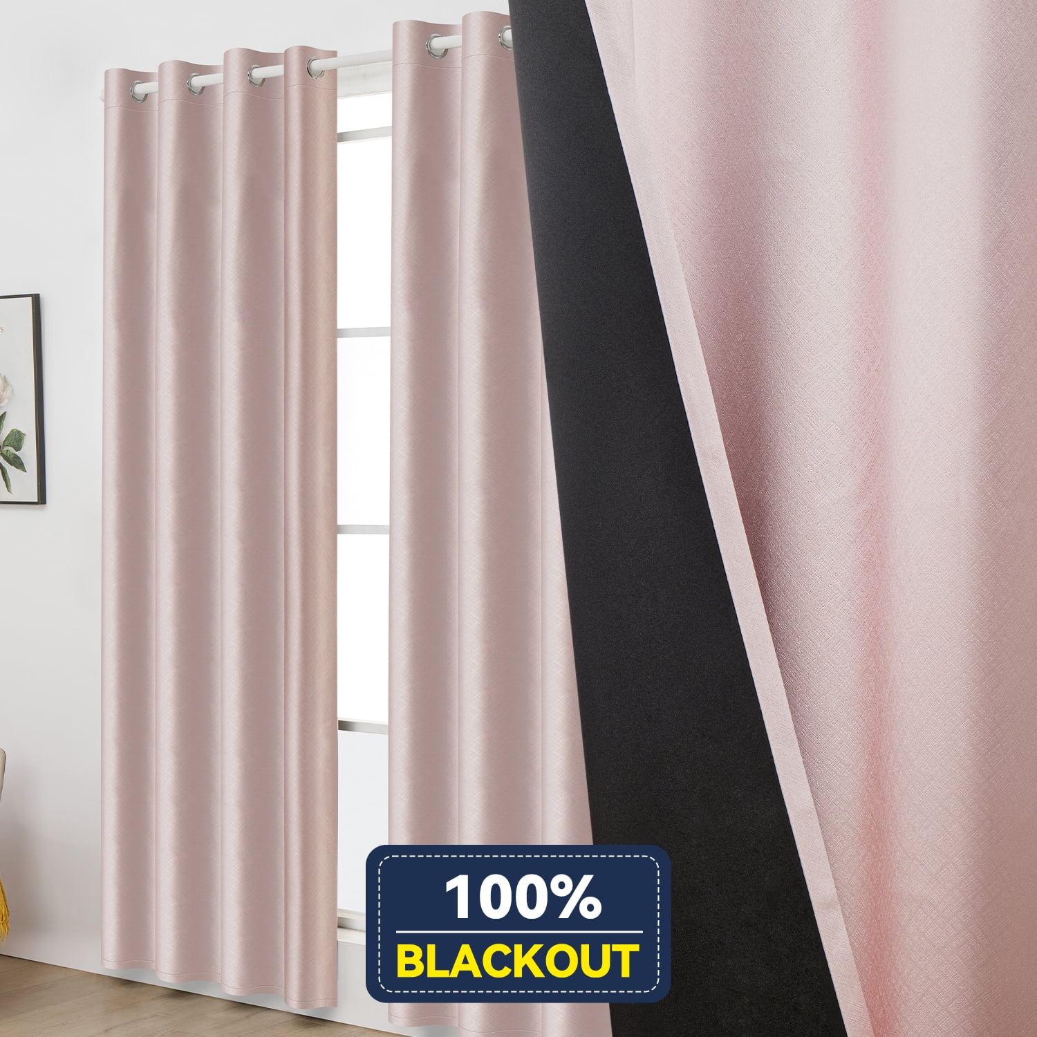 Embossed 100% Blackout Curtains Thermal Insulated for Bedroom Living Room, Grommet Window ...