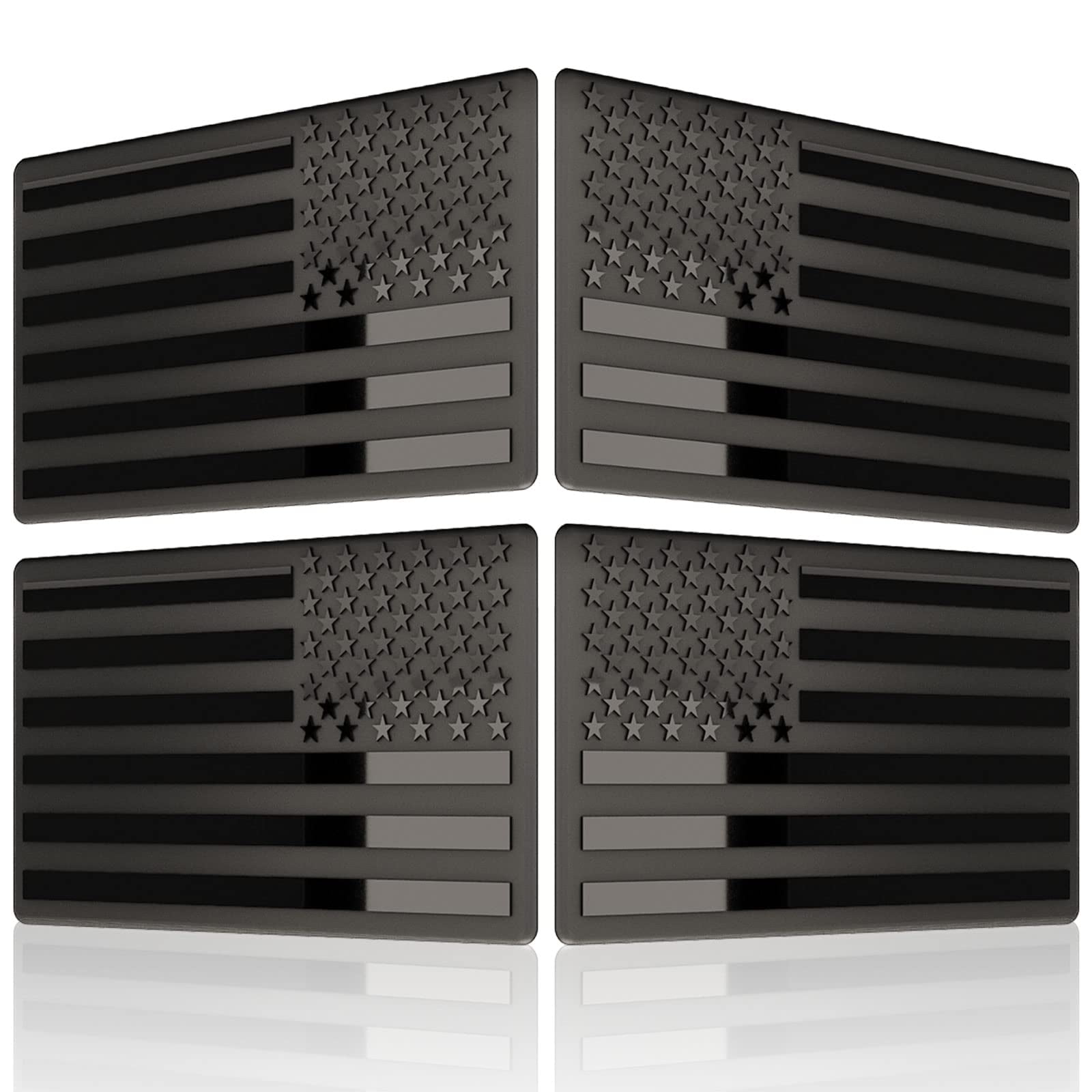 Embossed 3D Metal All Black American Flag Emblem Decal Stickers (2 ...