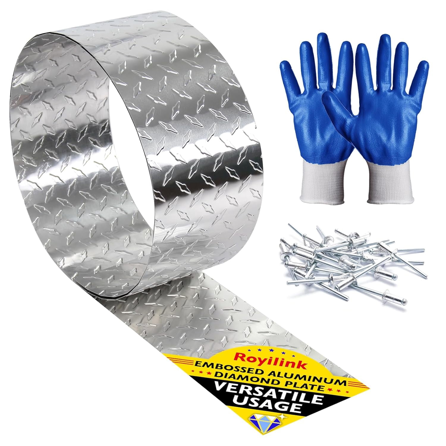 Embossed Aluminum Diamond Chekcer Plate Sheet Metal – Silver, 2" x10 FT ...