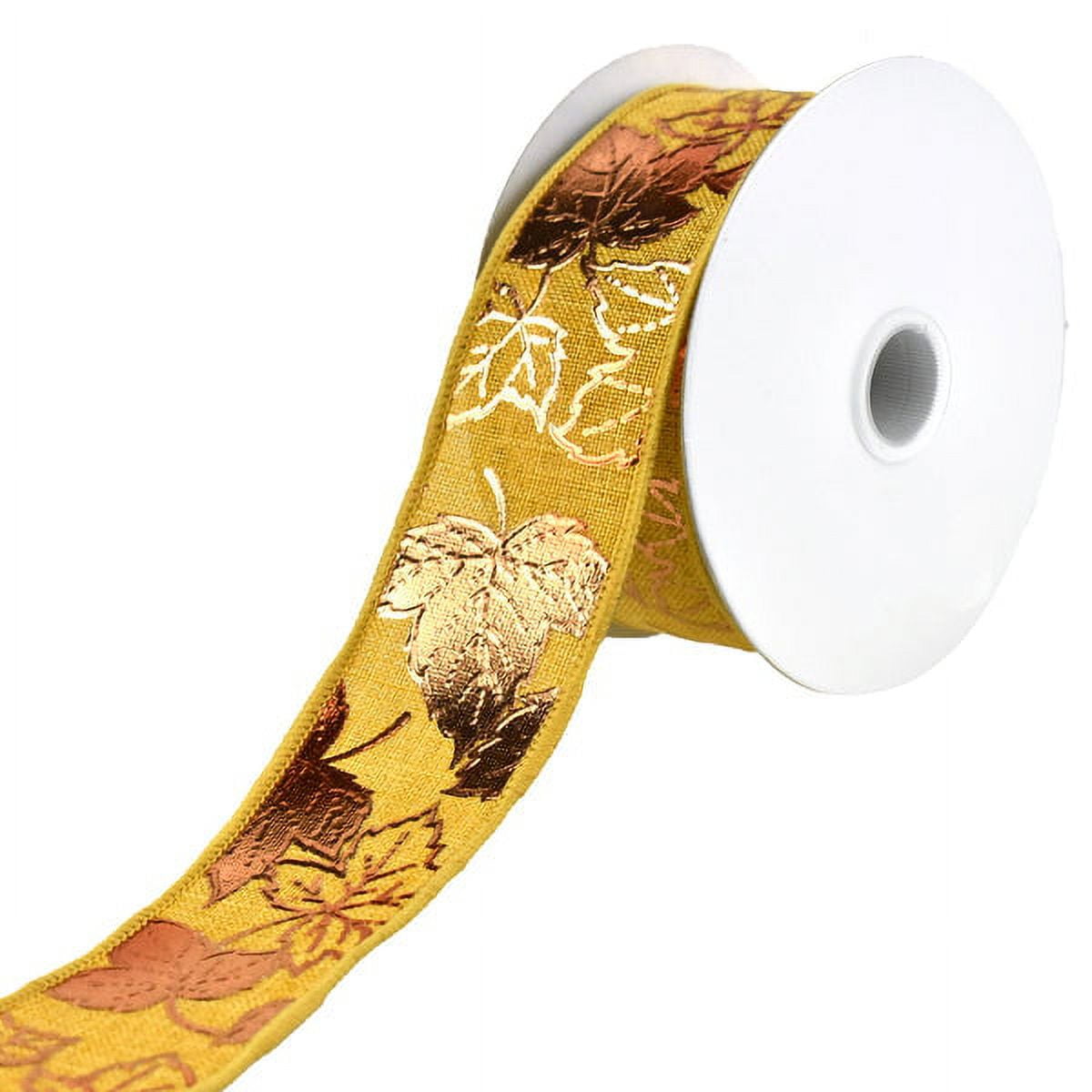 Embossed Autumn Leaves Faux Linen Wired Ribbon, 1-1/2-Inch, 10-Yard ...