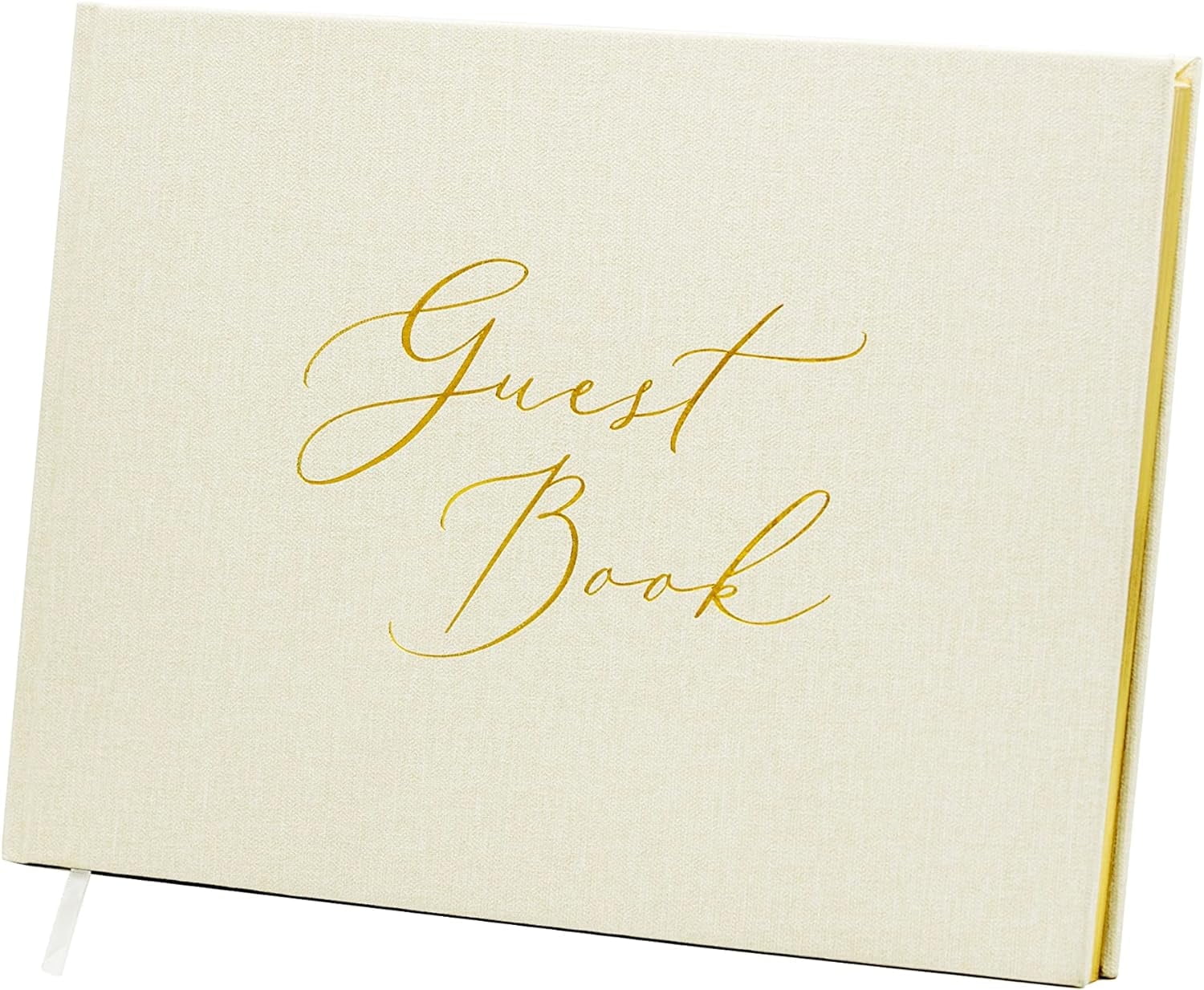 Embossed Blank Guestbook - 11.5 x 8.5 Large Luxury Modern Cream Canvas Linen Embossed Hard Cover ...