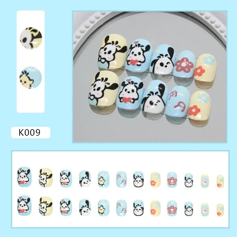 Embossed Cartoon Kids Nails for Girls Pink Rabbit Acrylic Press on ...