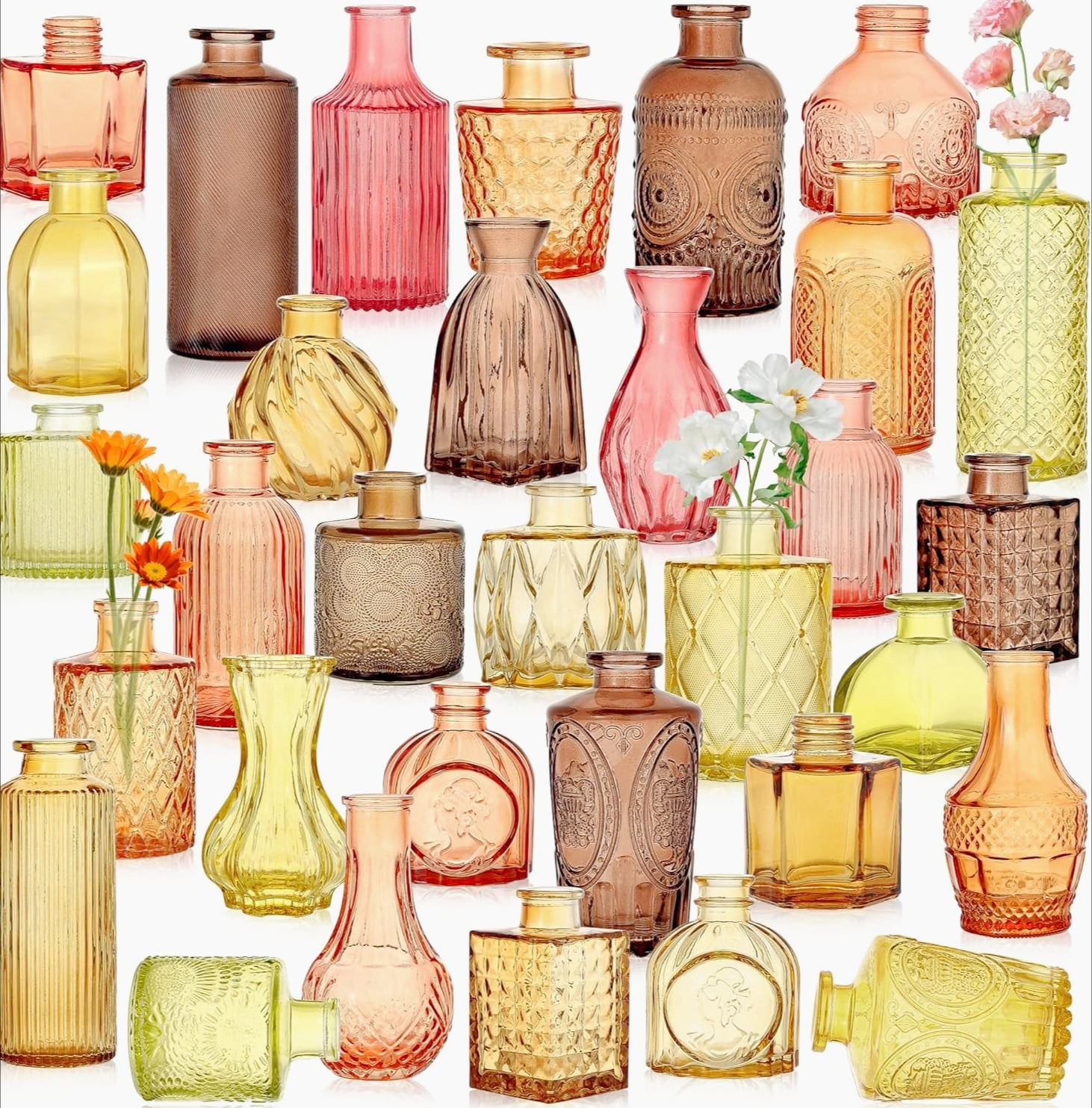 Embossed Colored Glass Vases in Gold Series with 32 Pieces for Floral ...